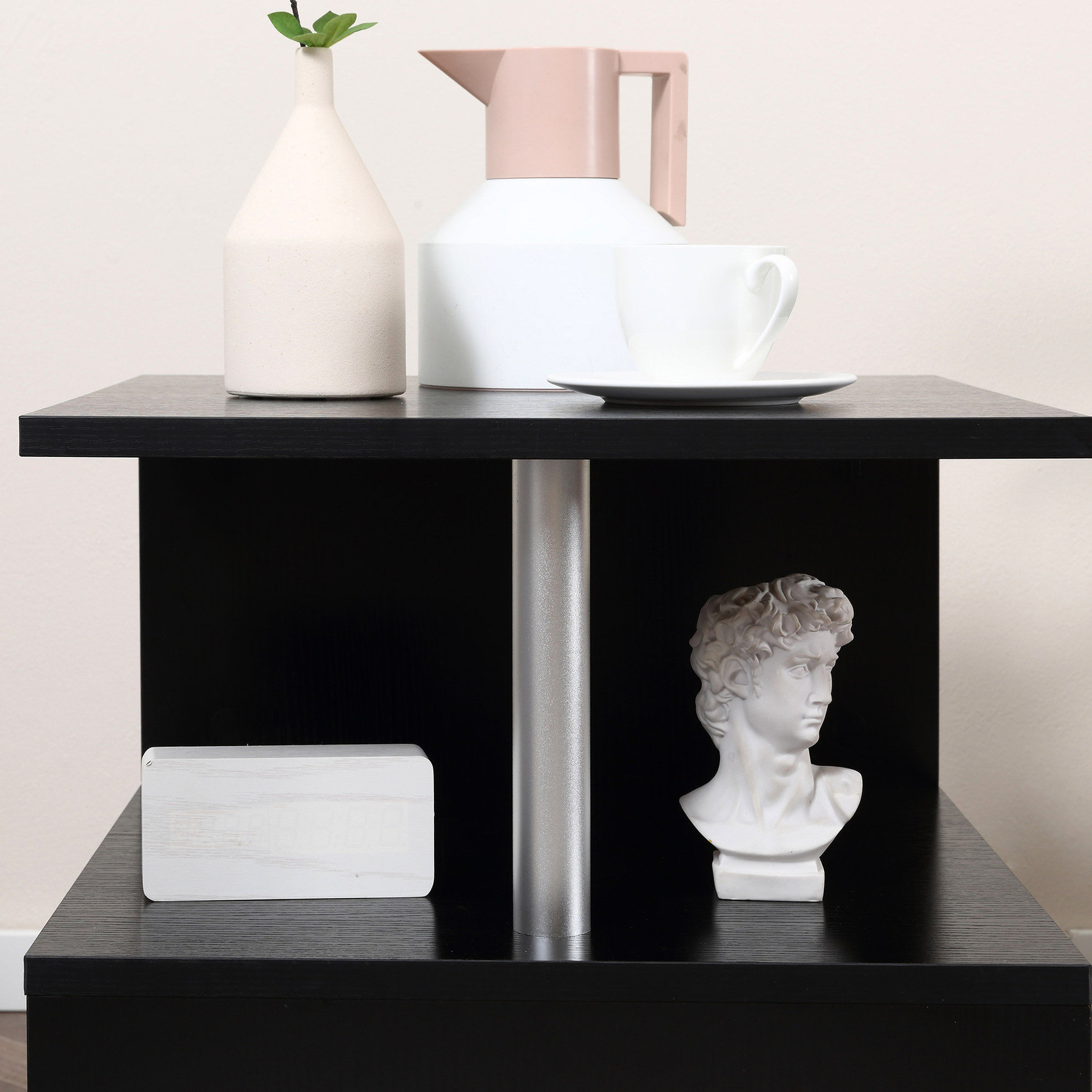 Ebern Designs 20" Modern Side Table With Storage, Black S-shaped Look ...