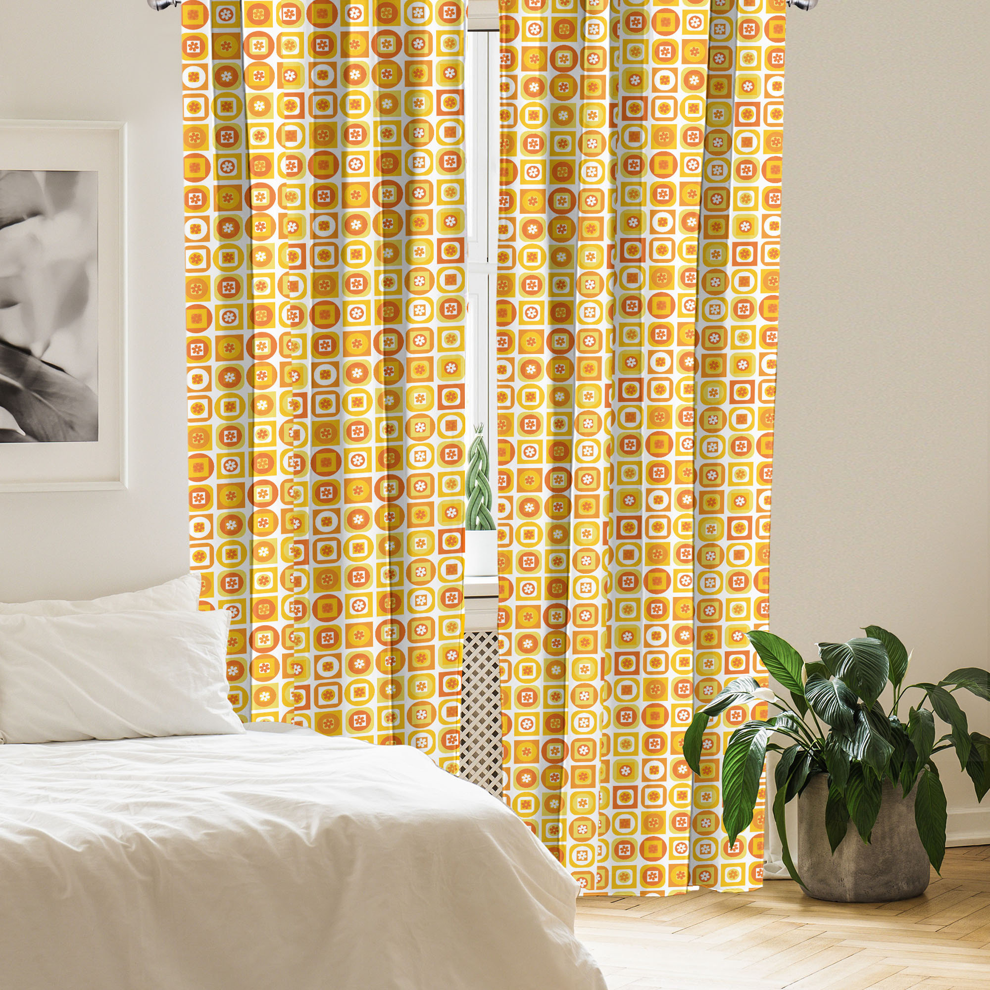 East Urban Home Floral 4-Panel Curtains, Cubes Squares Geometric Art ...