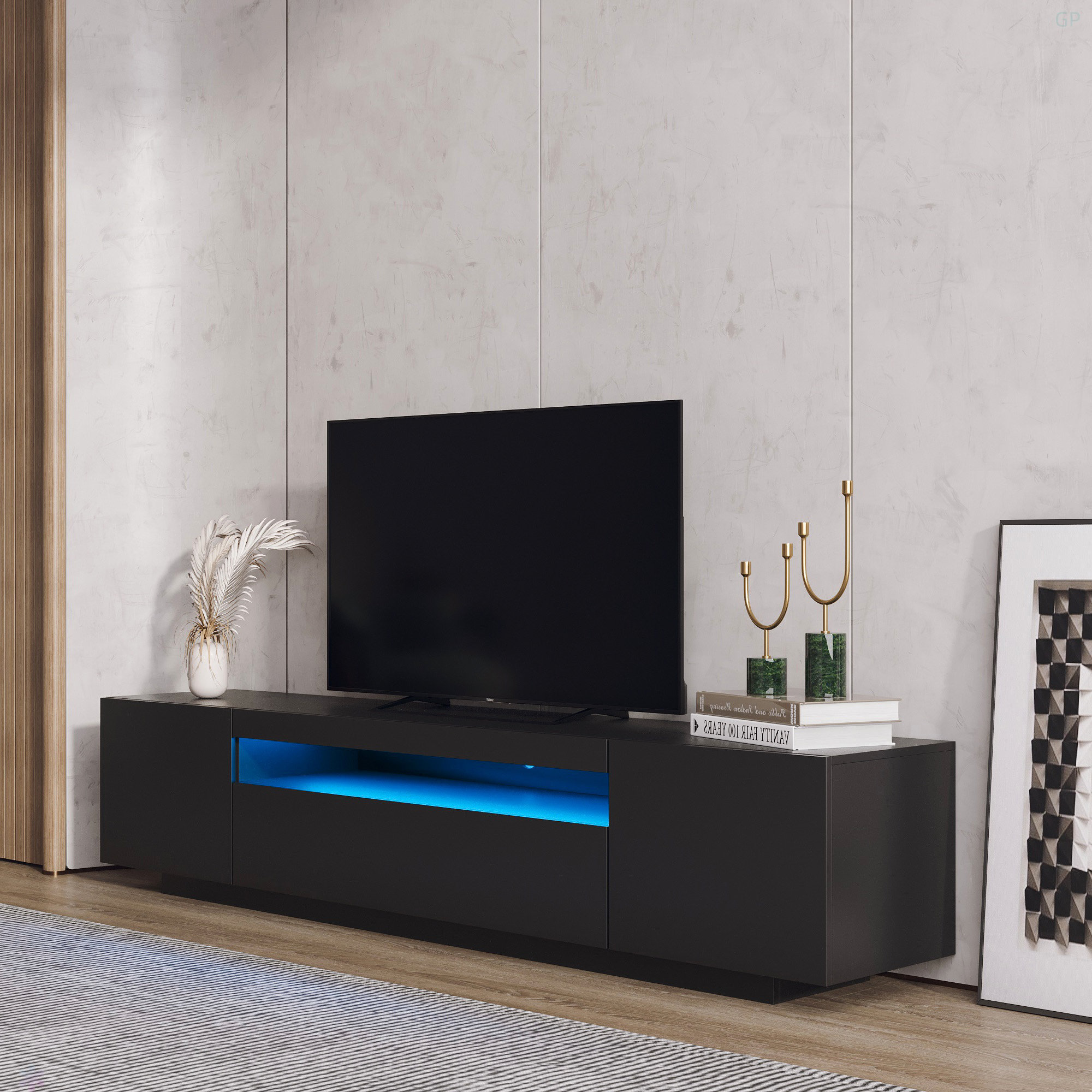 Ivy Bronx Modern LED TV Stand Cabinet With Storage Drawers, Living Room ...