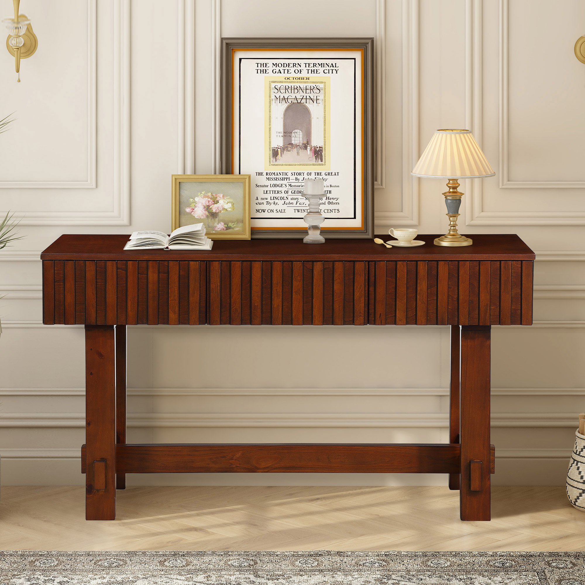 Gracie Oaks Elarion 52“ Solid Wood Console Sofa Table With Handle-less ...