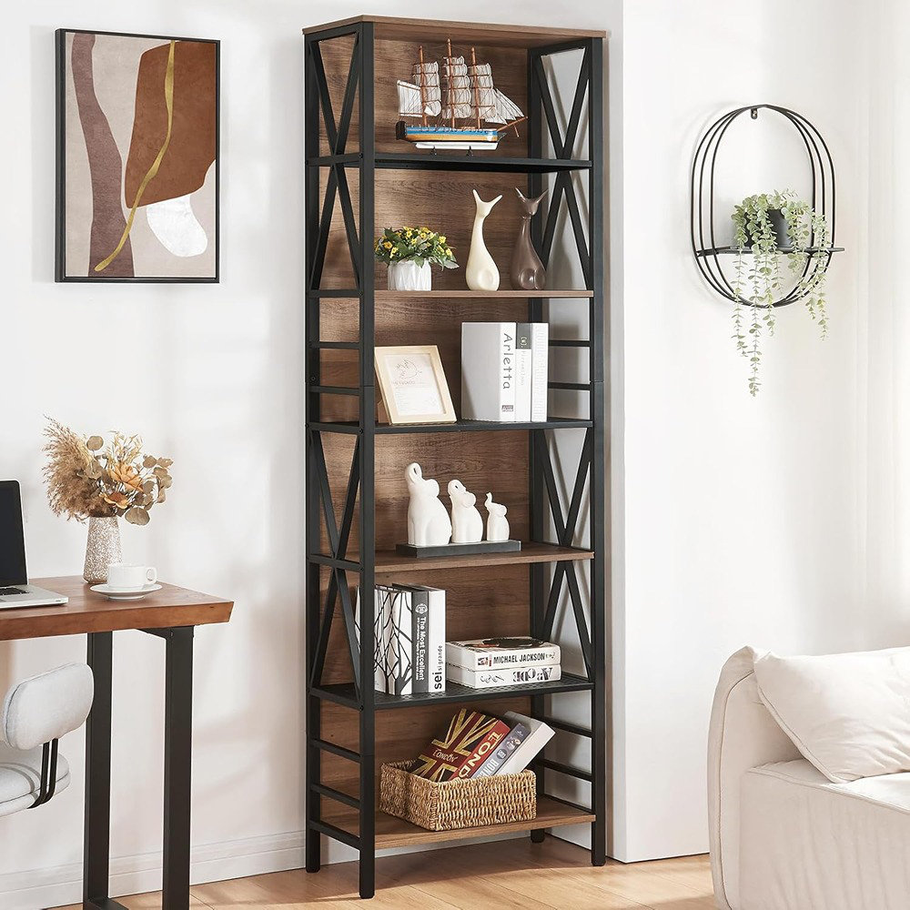 17 Stories 7-Tier Book Shelf, Rustic Wood Metal Bookshelves And ...