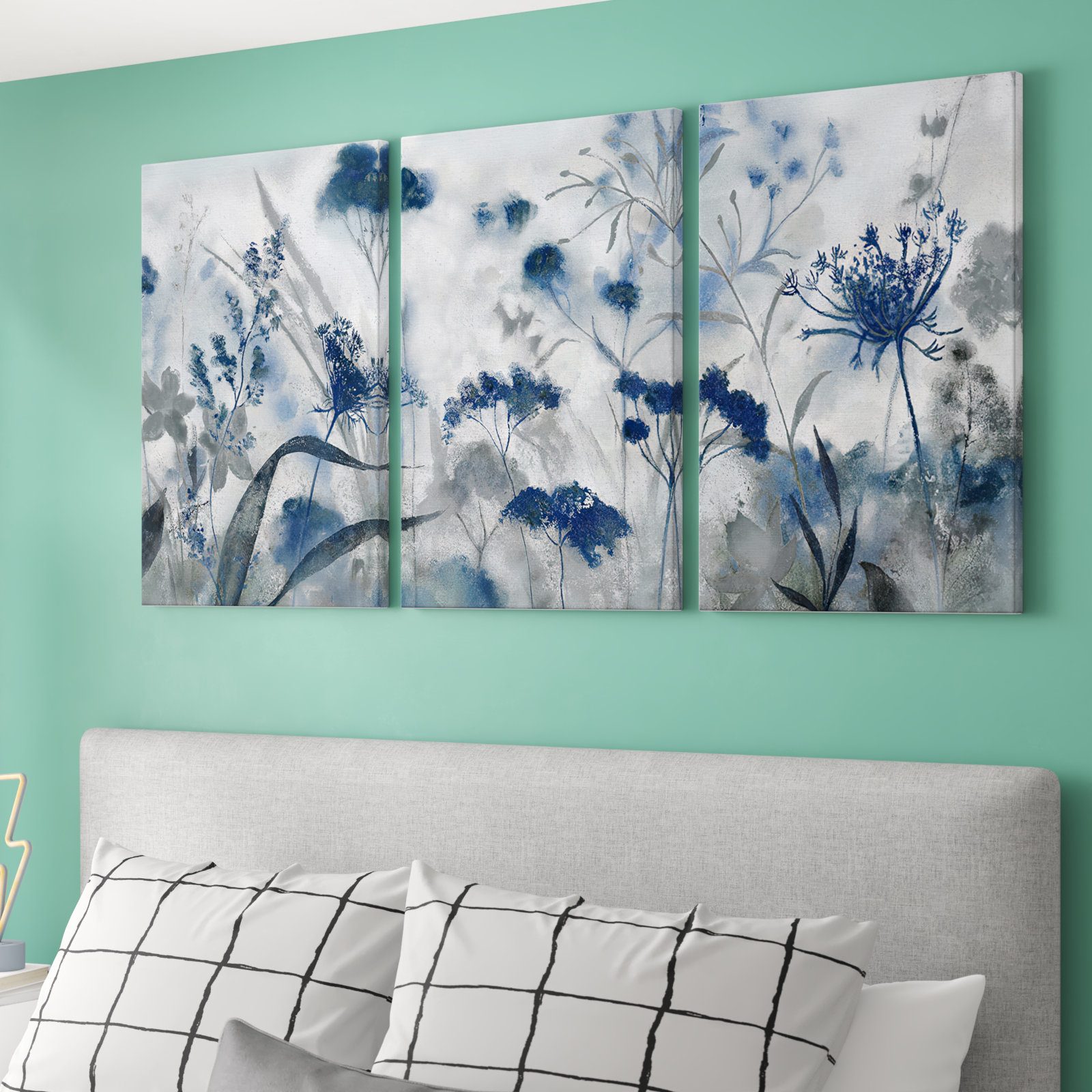 Lark Manor Inky Indigo - 3 Piece Picture Frame Print on Canvas ...