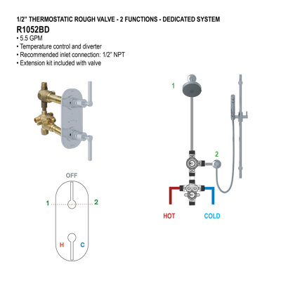 Rohl Universal 1/2" Thermostatic Rough Valve-in with Integrated Two ...