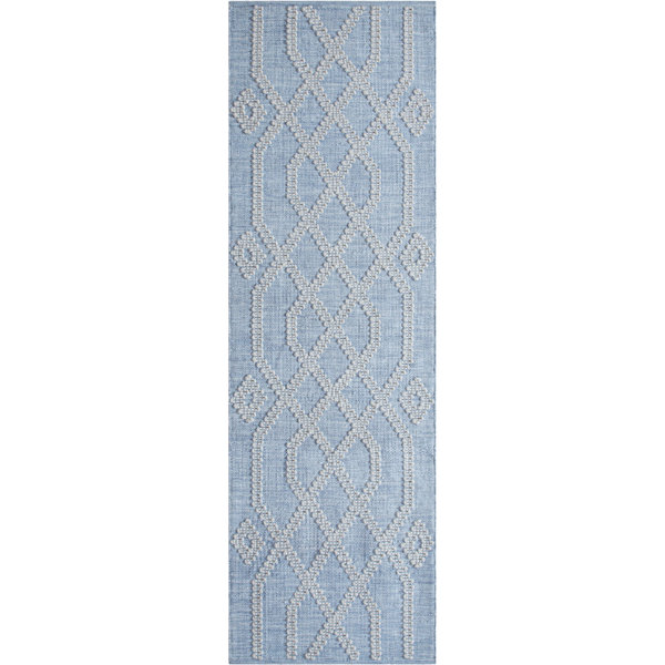 CompanyC Cable Geometric Handwoven Blue Indoor / Outdoor Use Area Rug ...