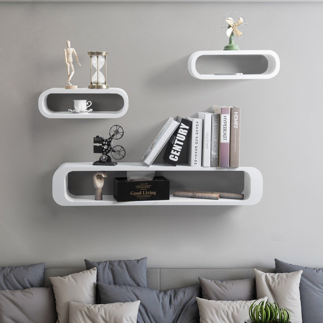 Ebern Designs Derral 3 Piece Oval Floating Shelf Planter with Reclaimed ...