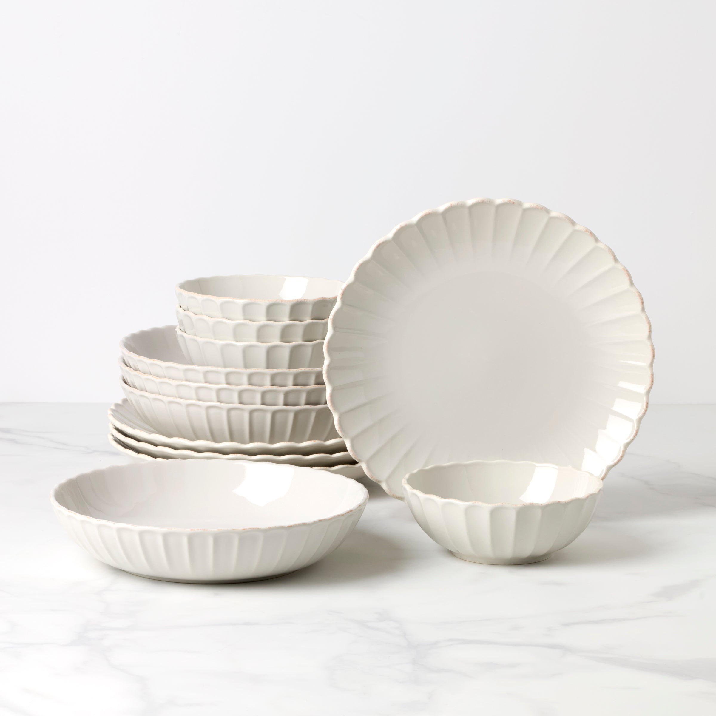 Lenox French Perle Scallop White 12-Piece Dinnerware Set & Reviews ...