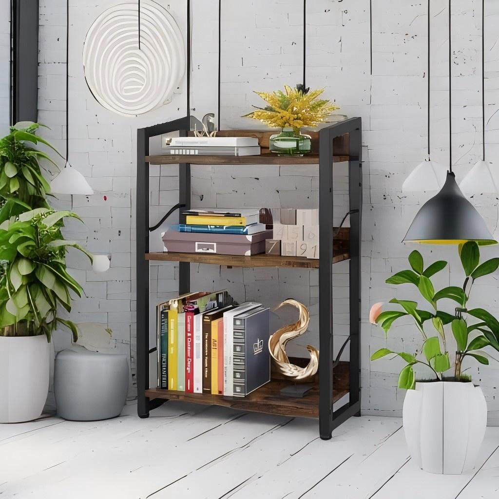 17 Stories 3-Tier Wood Bookcase Industrial Bookshelf With Edge ...