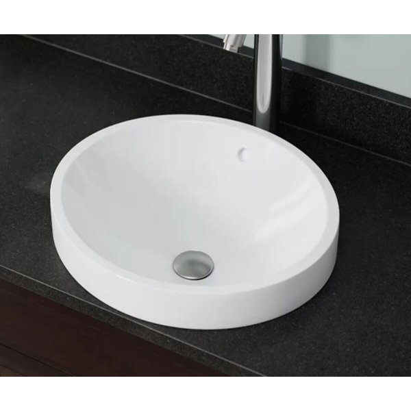 DROP Bath And Kitchen 18'' White Ceramic Circular Bathroom Sink with ...