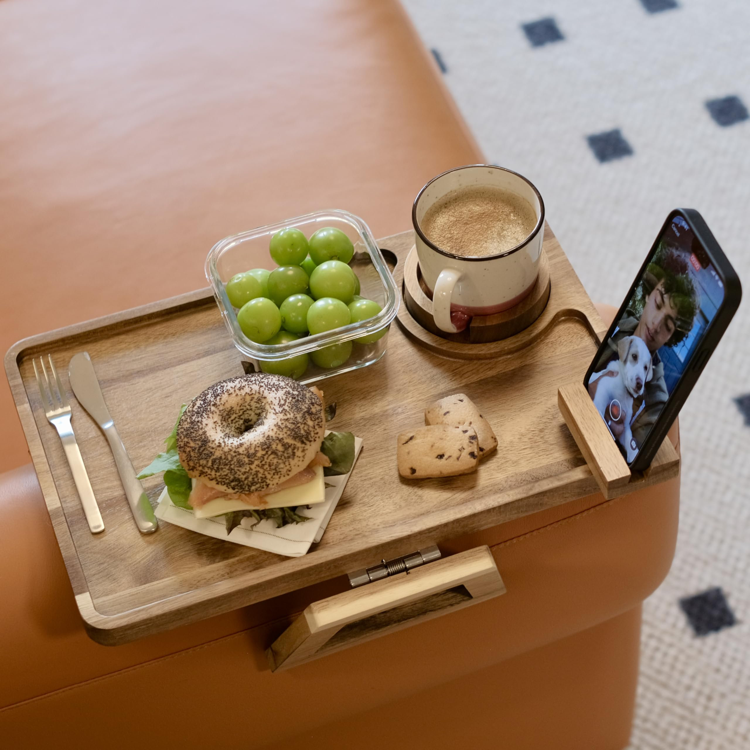 Millwood Pines Premium Acacia Wood Sofa Arm Tray Table For Couch | Clip ...