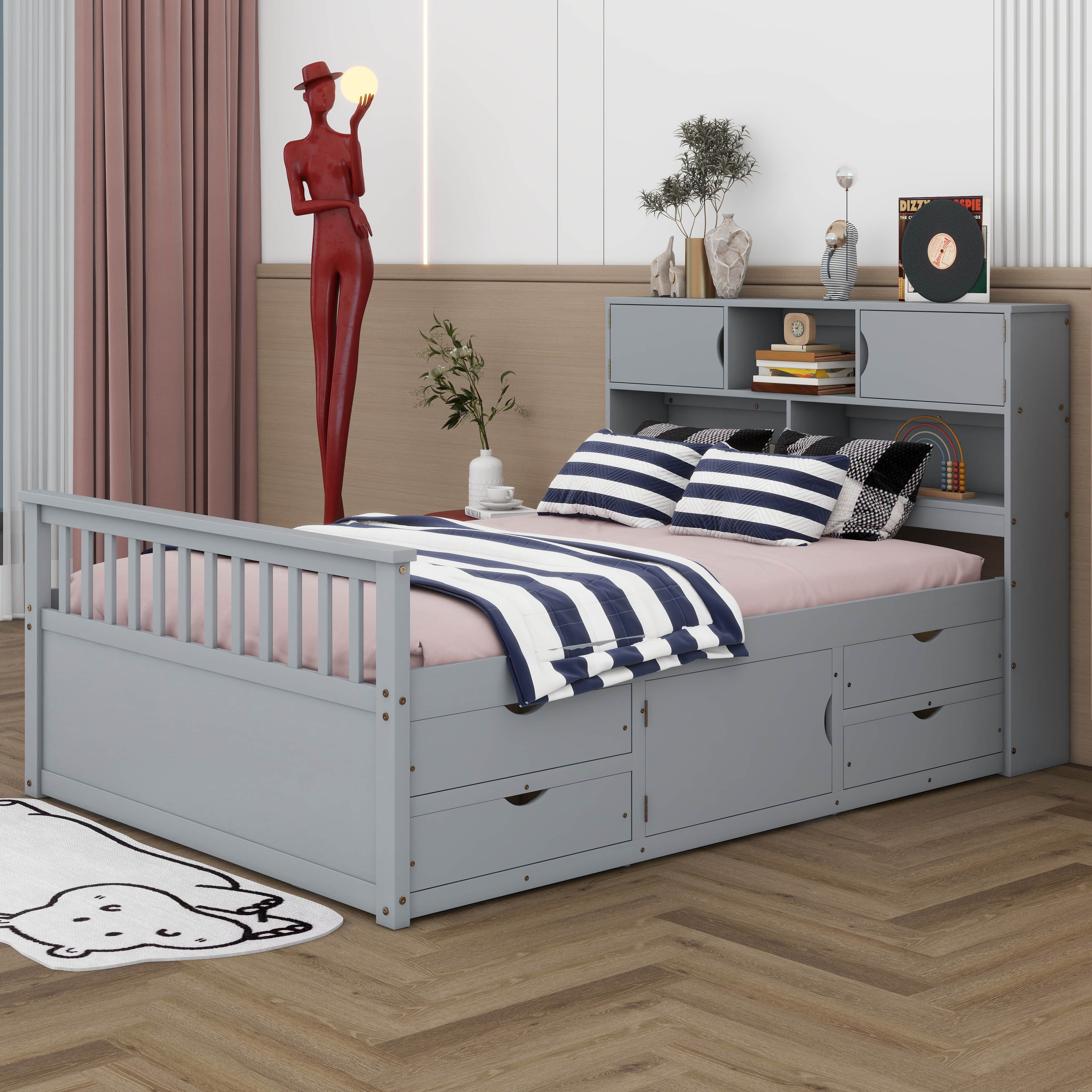 Lark Manor Full Size Wood Platform Bed, Captain Bed Frame With 4 ...