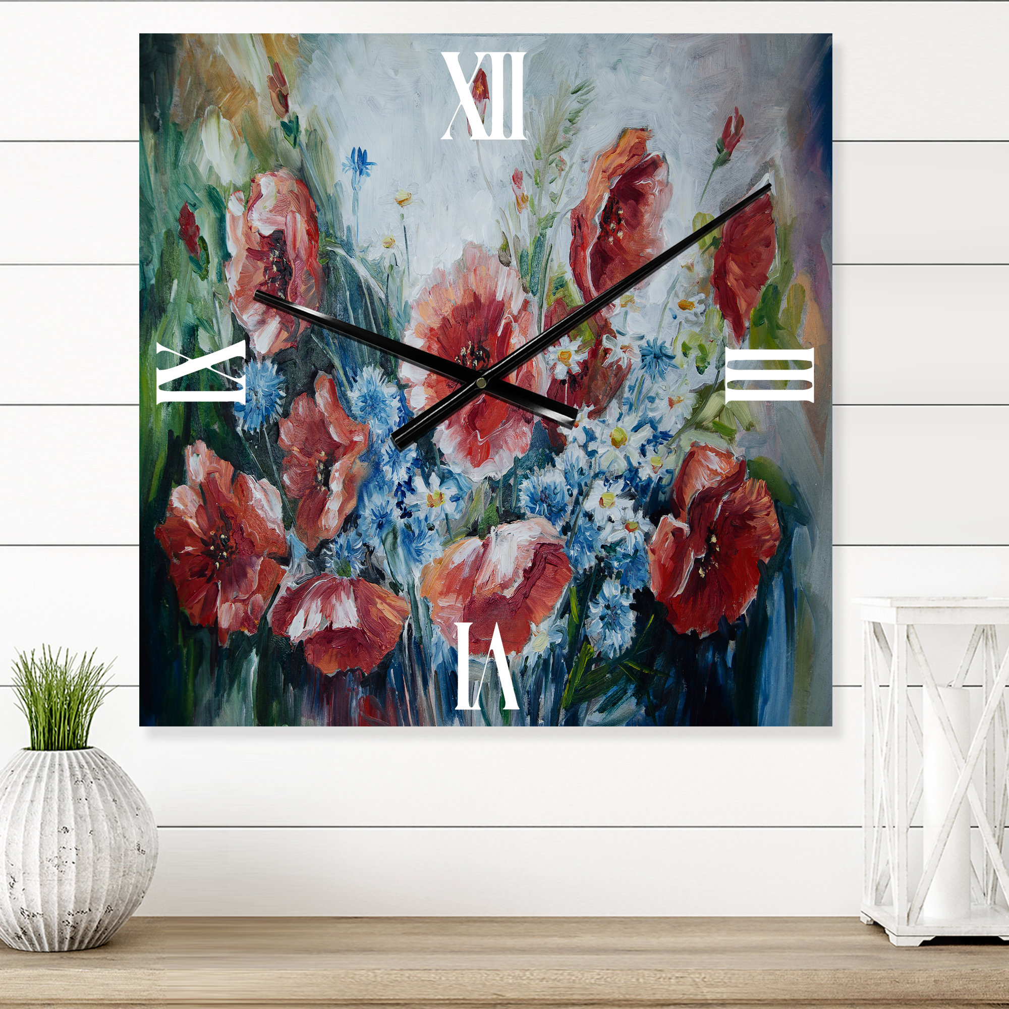 East Urban Home Retro Bouquet of Poppies - Traditional Wall Clock | Wayfair
