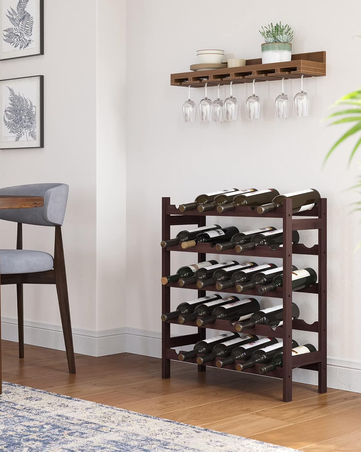 Latitude Run® 30-Bottle Wine Rack, 5-Tier Freestanding Floor Bamboo ...