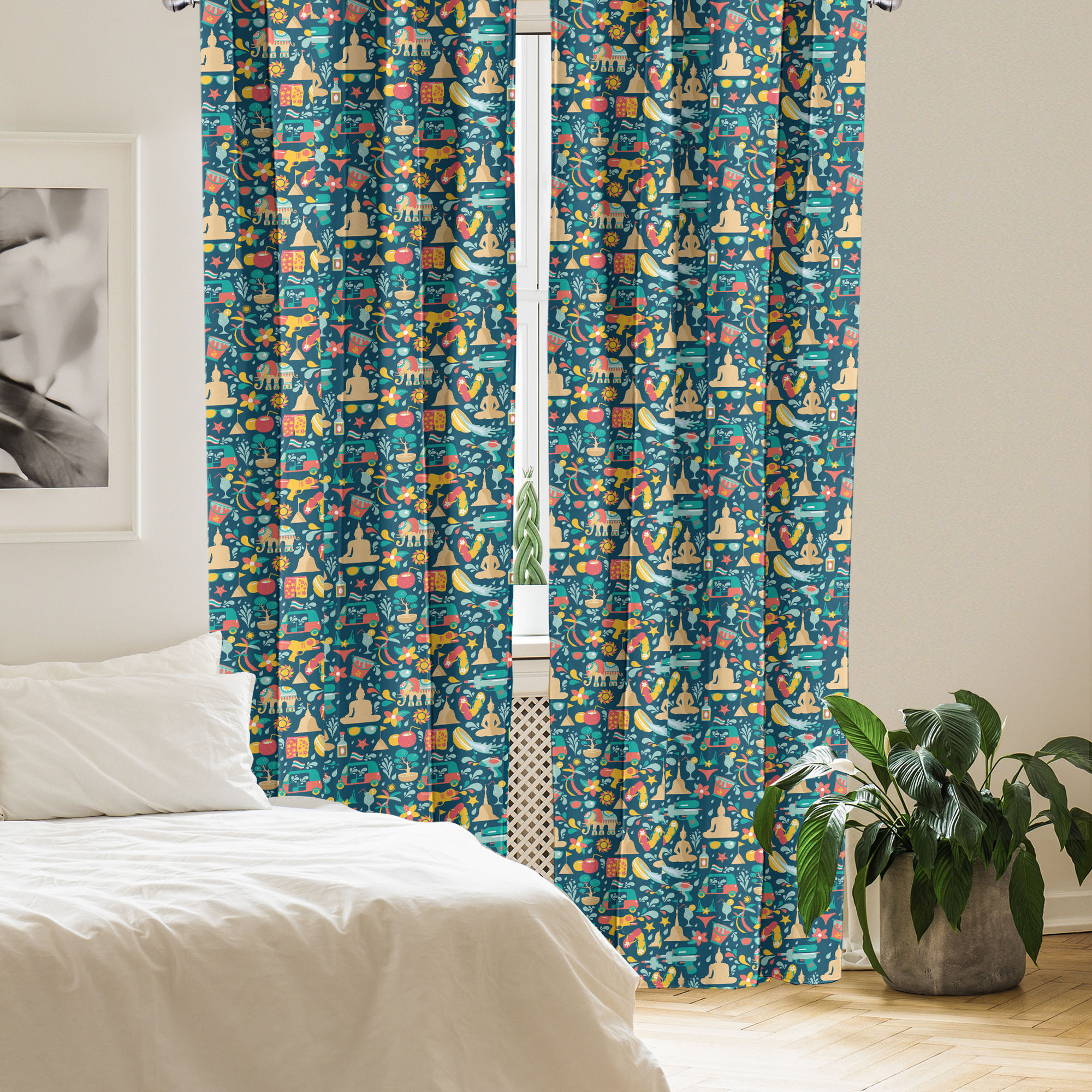 East Urban Home Festival 4-Panel Curtains, Thai Songkran Carnival ...