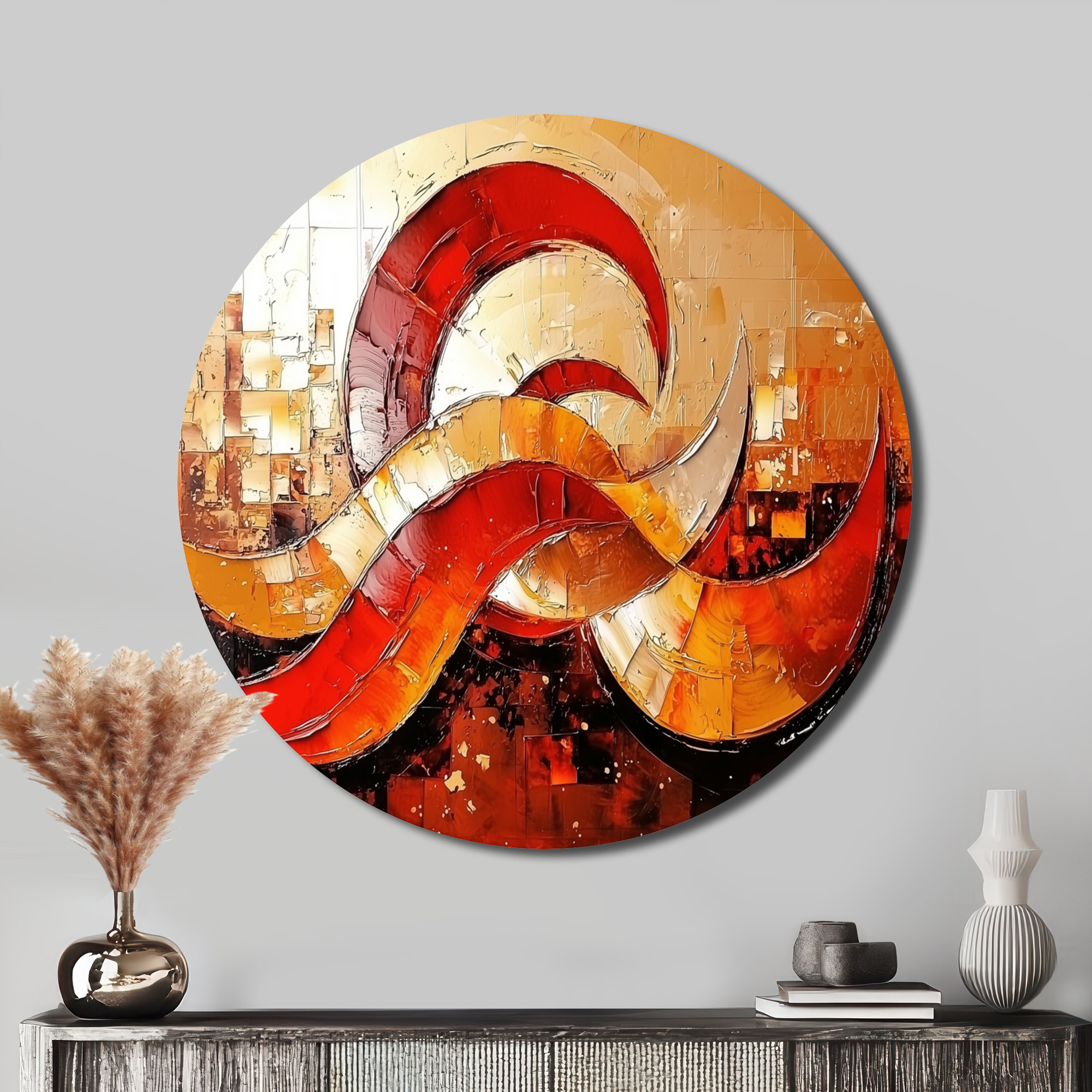 Ivy Bronx Red Gold Geometric Volcano Fragment - Abstract Geometric ...