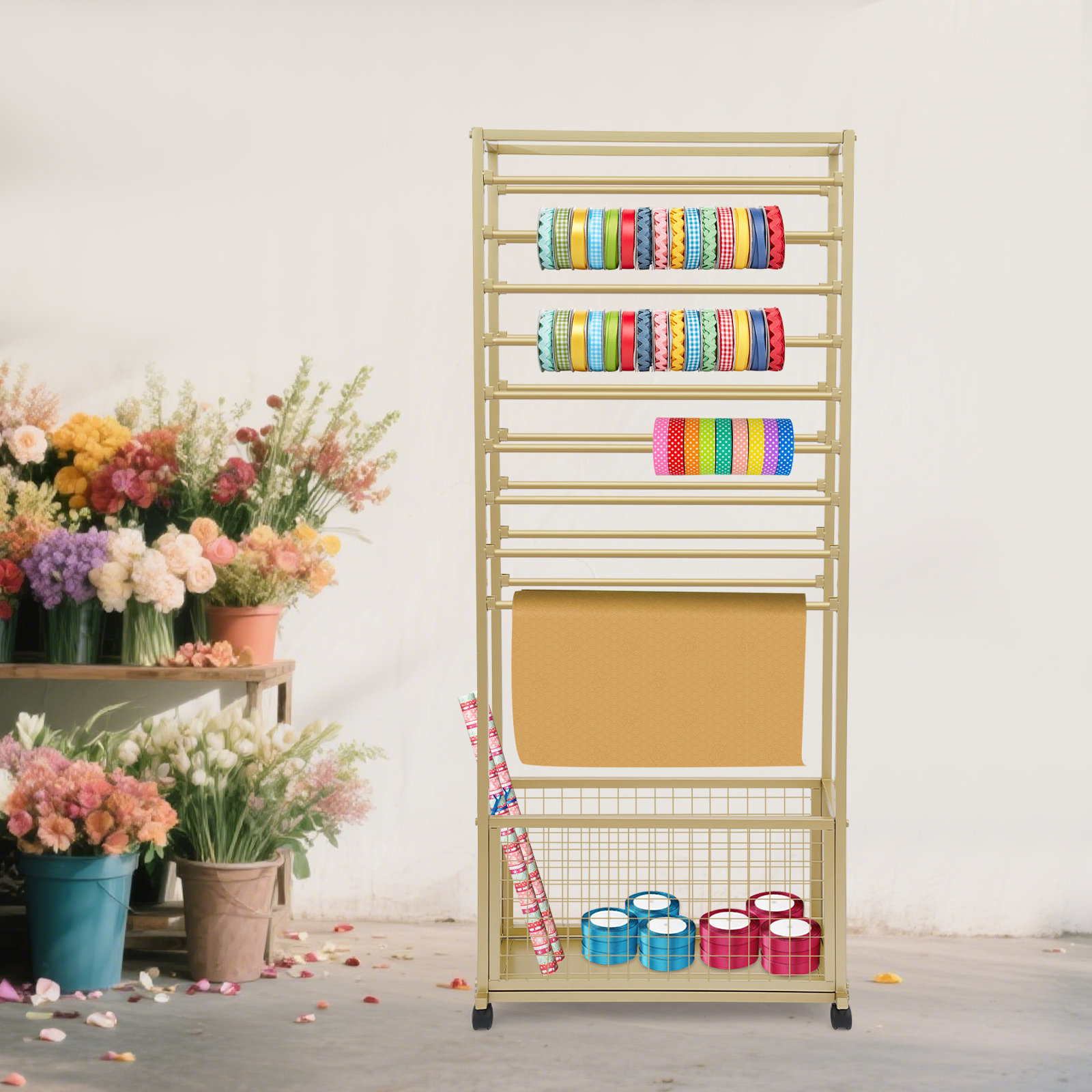 Everly Quinn Freestanding Ribbon Holder Organizer Rack Flower Wrapping ...