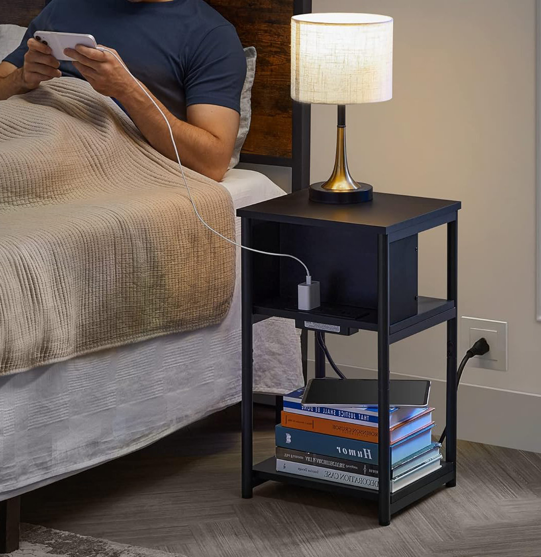 Ebern Designs 3-Tier End Table Plug-in Series Side Table with Charging ...