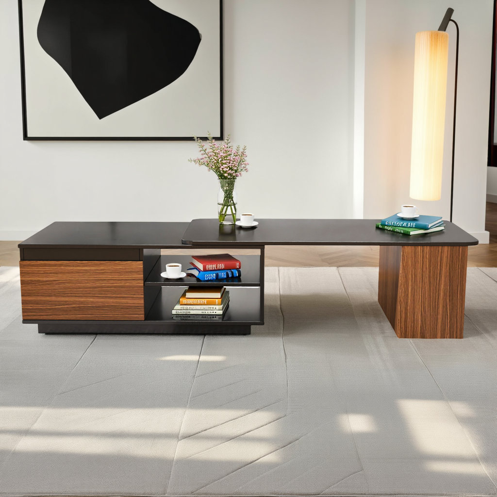 Ebern Designs Large Adjustable Wood Center Table, Extendable Coffee ...