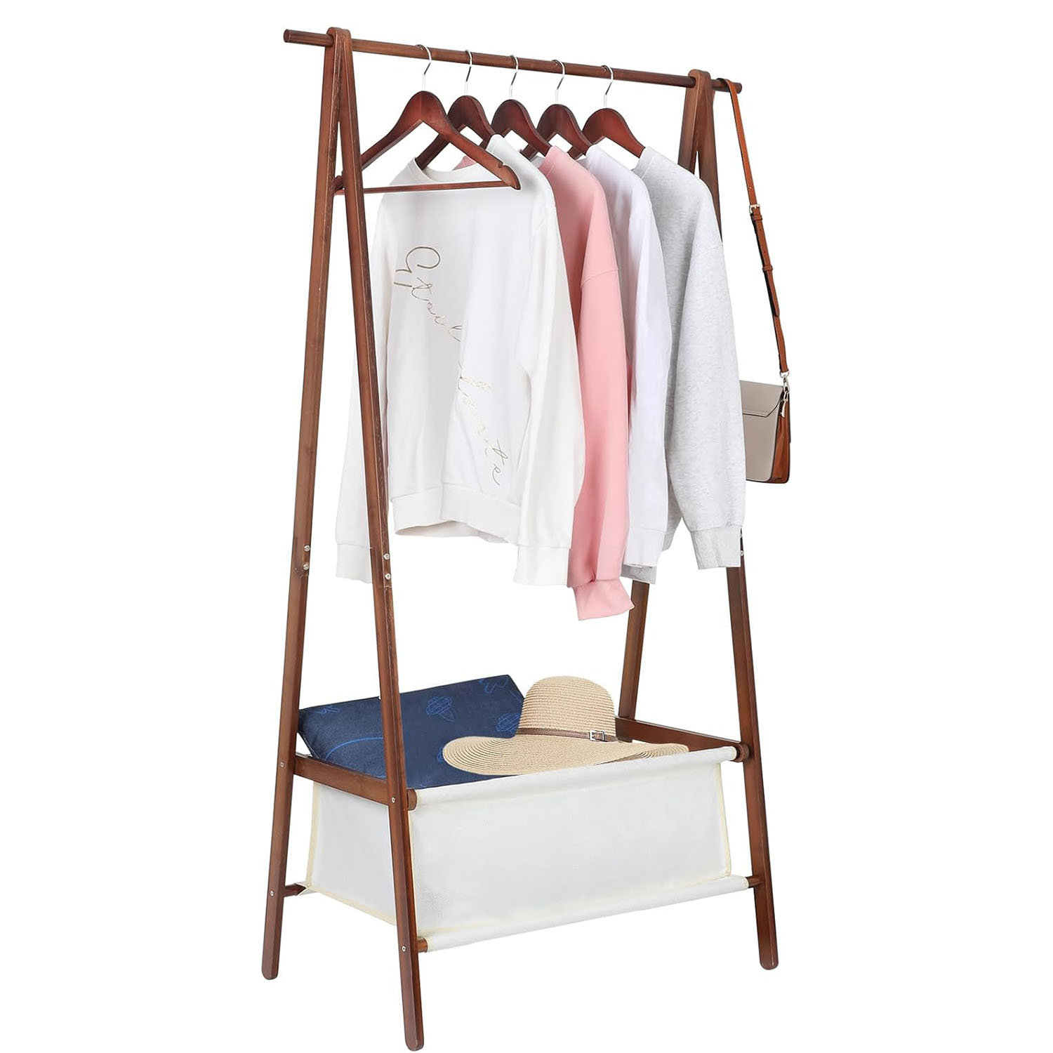 George Oliver Bamboo Clothing Rack Foldable Clothes Hanging Stand With ...