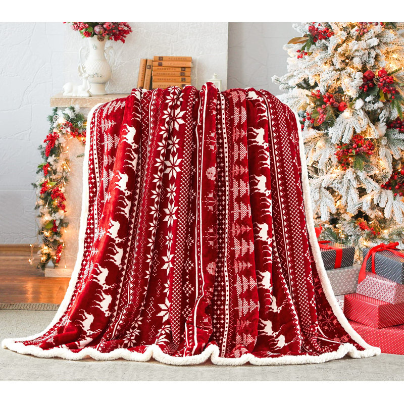 HIRVOK Red Sherpa Christmas Throw Blanket | Wayfair
