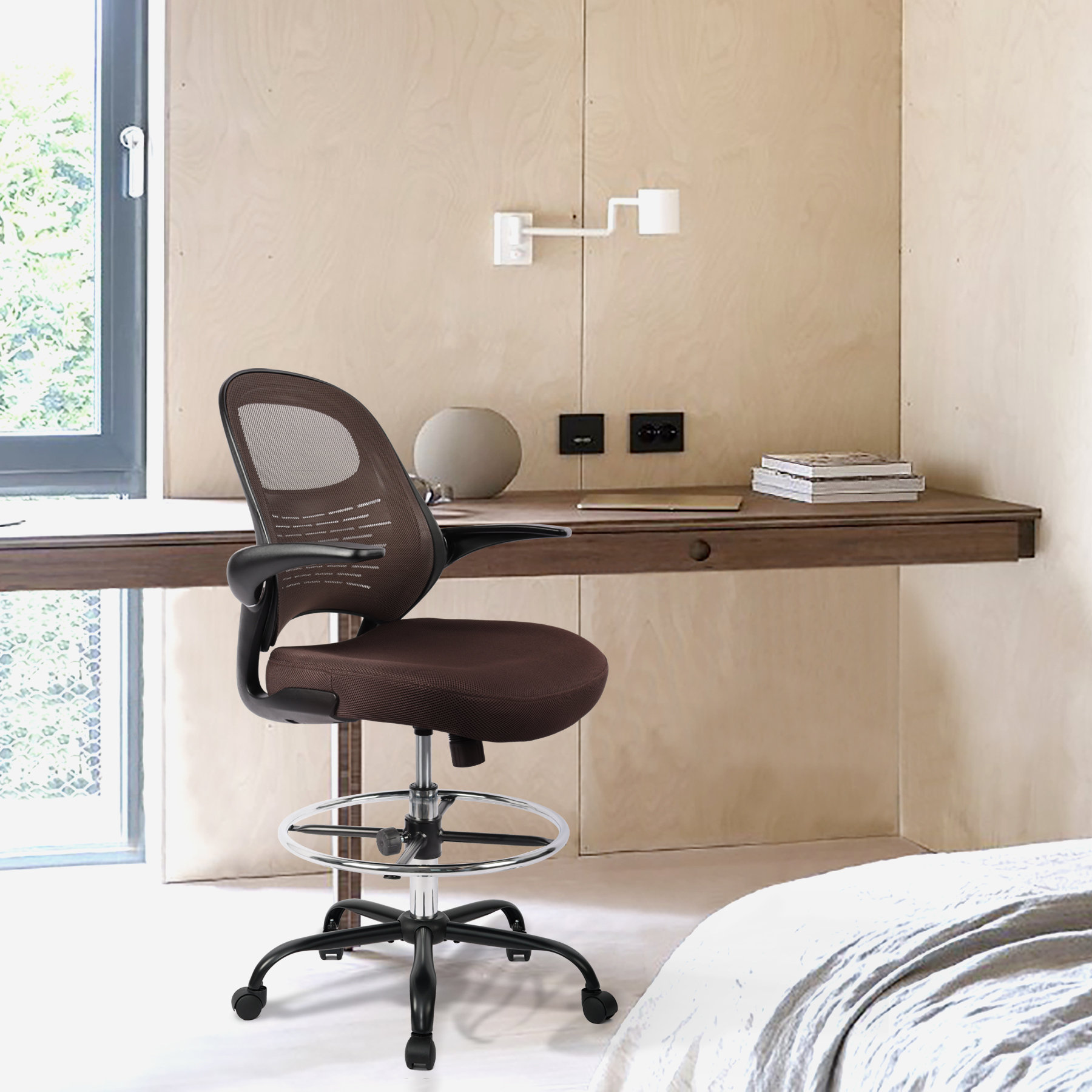 Inbox Zero Jhael Ergonomic Mesh Drafting Chair with Flip-Up Arms ...