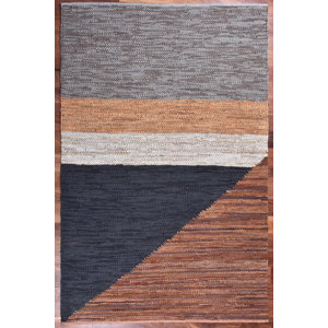 Union Rustic Brundage Handmade Leather /Cotton Brown/Gray Area Rug ...
