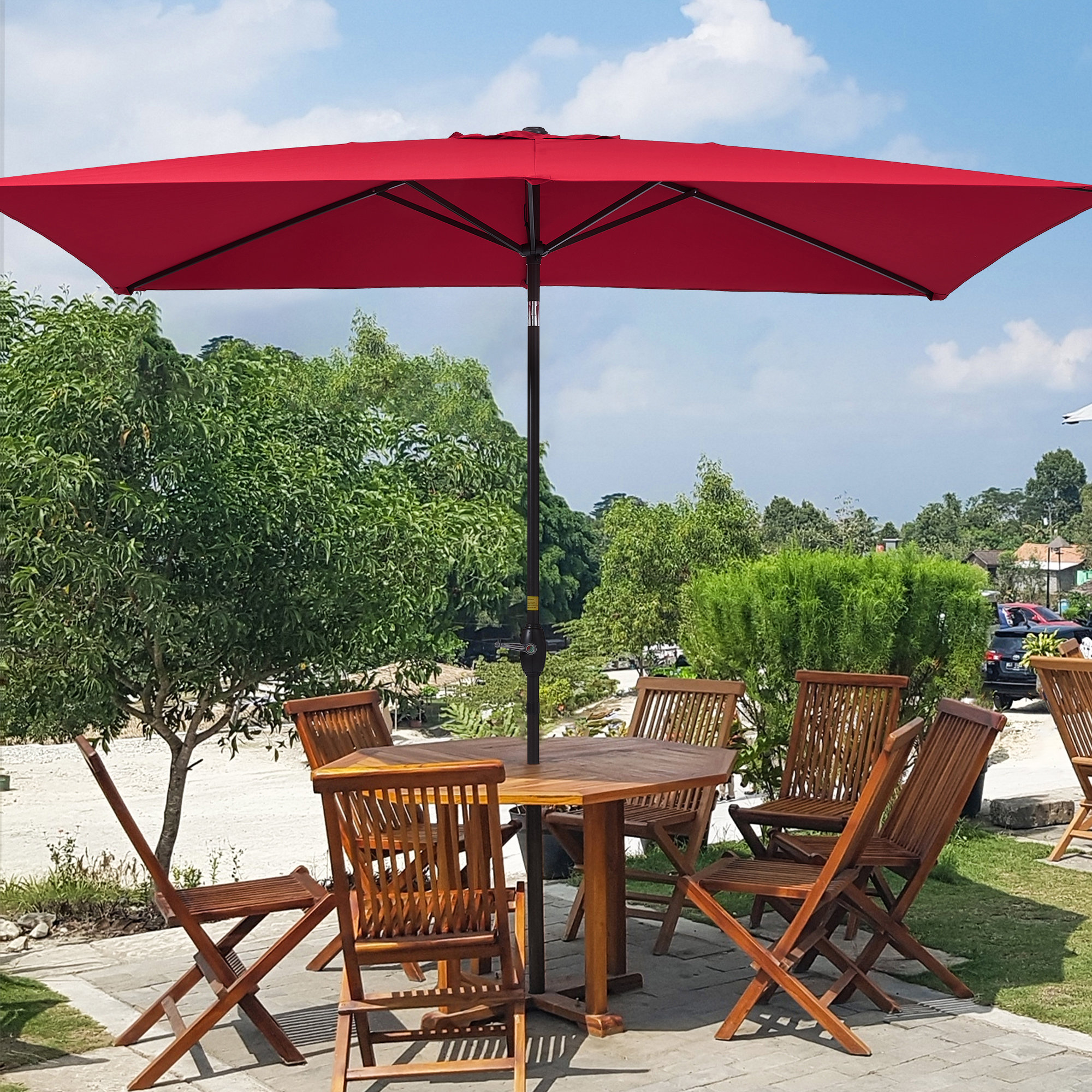 Arlmont & Co. Moonisah 10 X 7' Patio Market Umbrella Outdoor Table Deck ...
