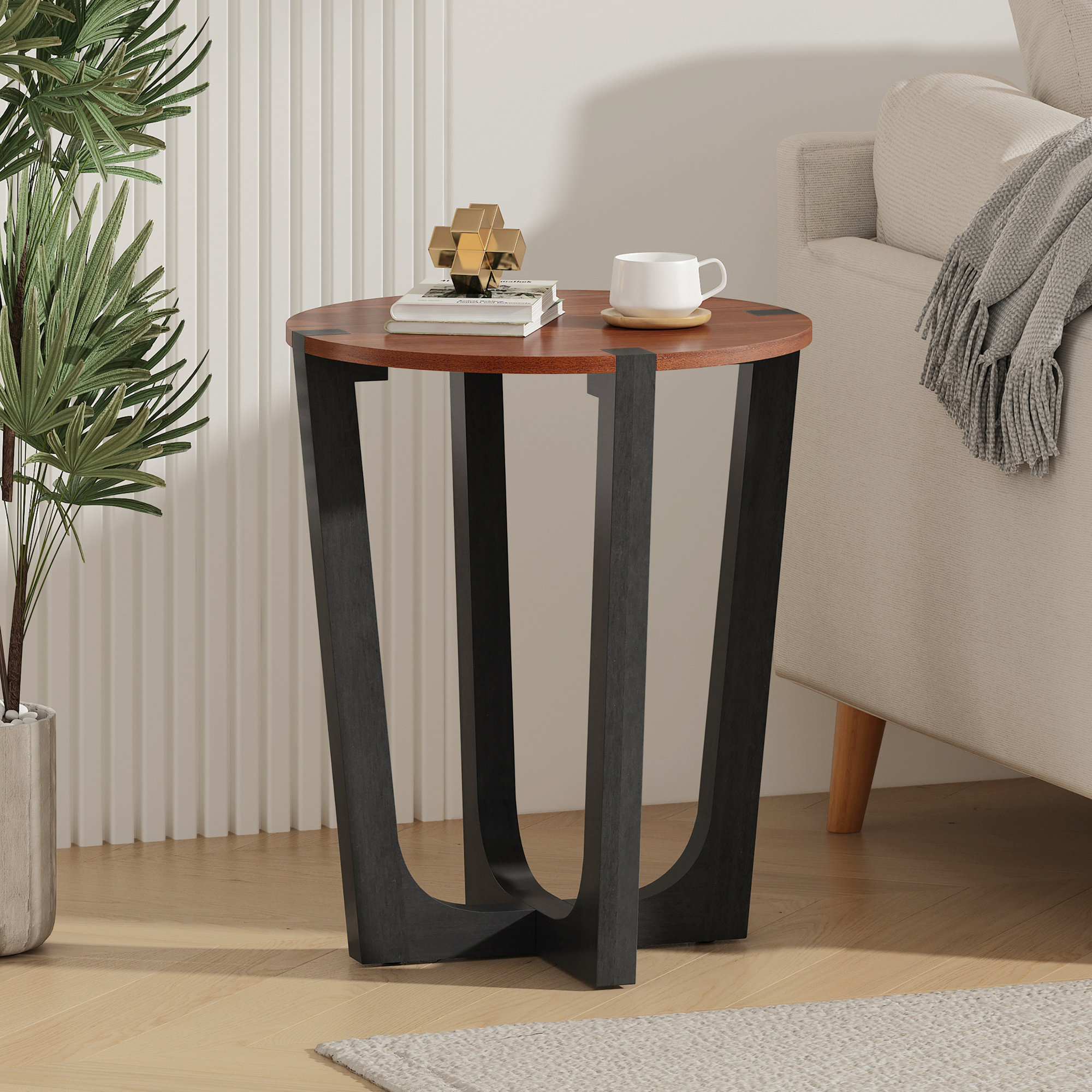 17 Stories Modern Acacia Wood Tray Top End Table, Tall Round Side ...