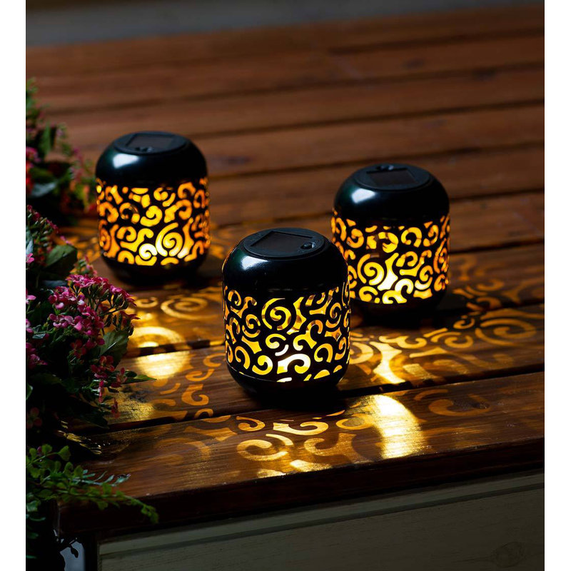 Wind & Weather Laser-Cut Scroll Solar-Powered Metal Cylinder Path ...