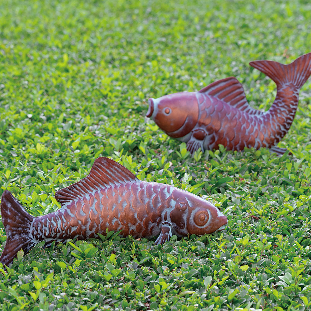 Beachcrest Home™ CLYB Outdoor Garden Statues Koi Fish Sculptures Set of ...