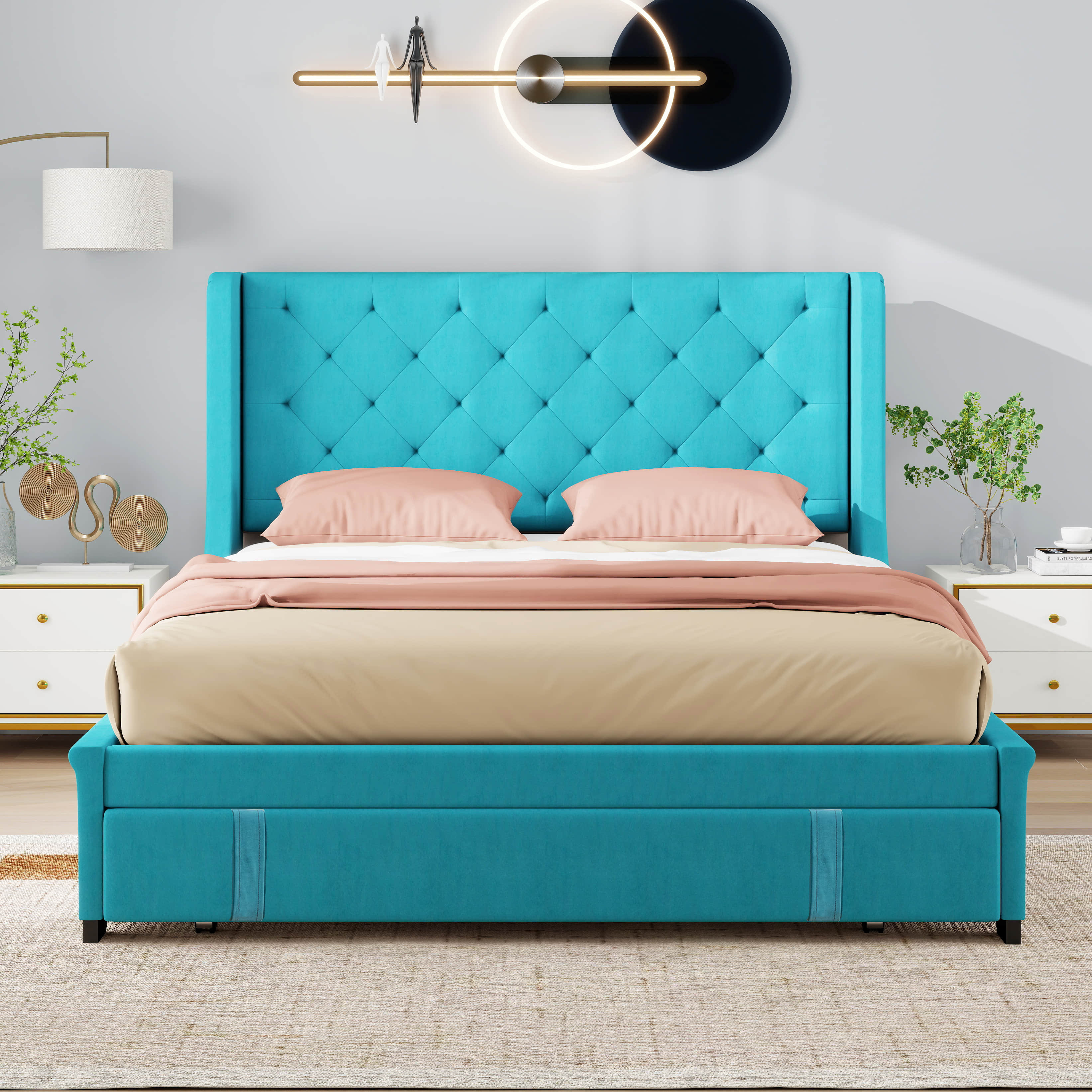 House of Hampton® Queen Size Velvet Storage Bed Frame, Deluxe ...
