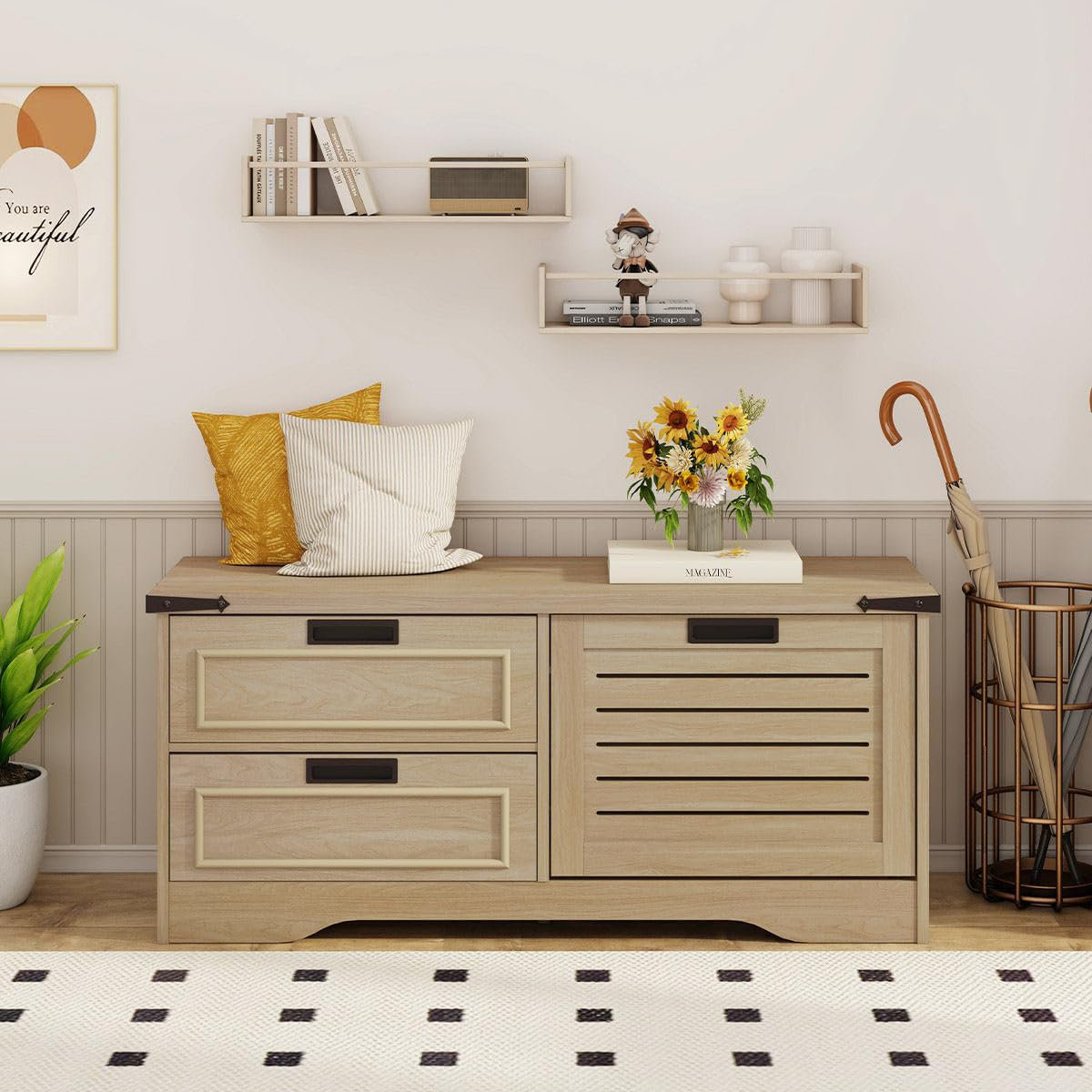 Winston Porter Shoe Storage Bench, Entryway Bench With Flip Drawer ...