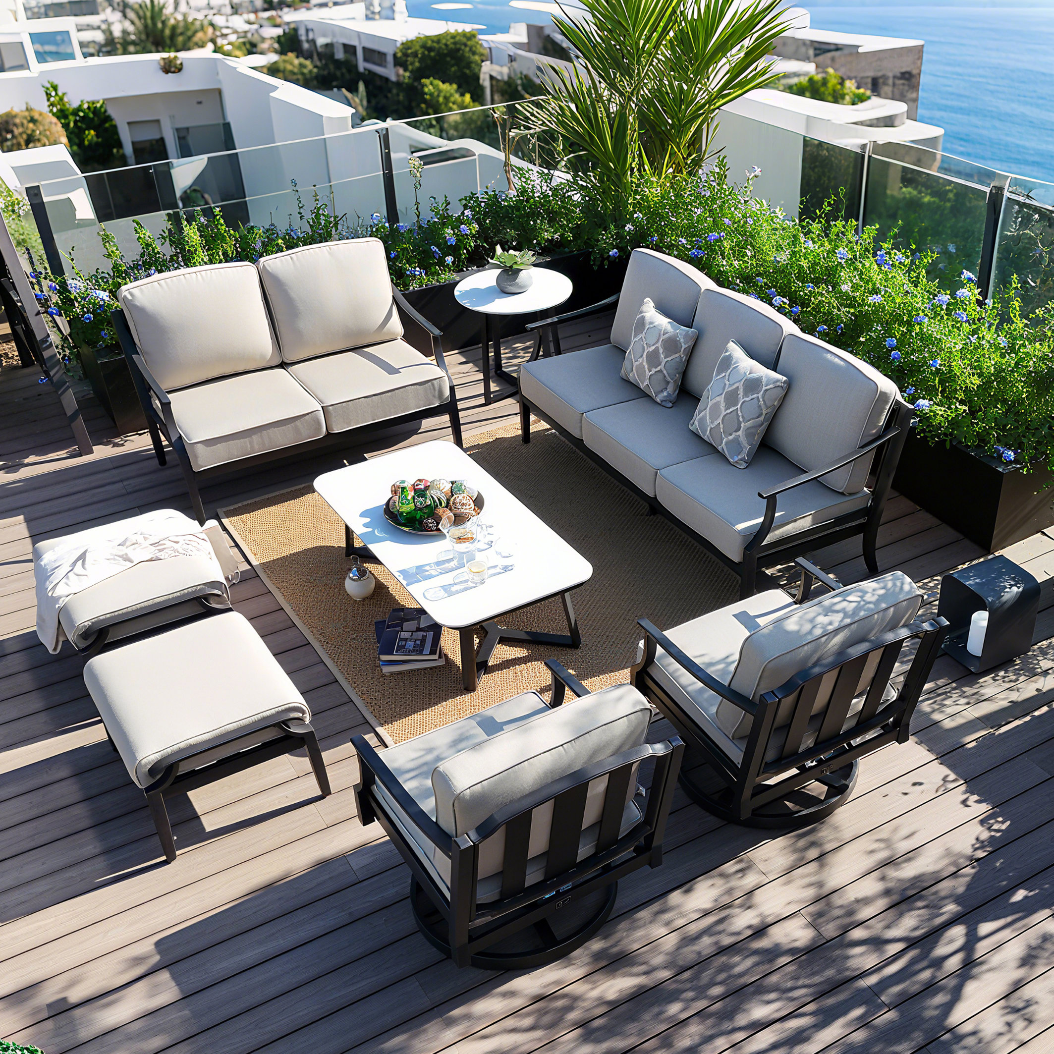Red Barrel Studio Patio 8 Pcs Aluminum Conversation Set With Ottomans ...