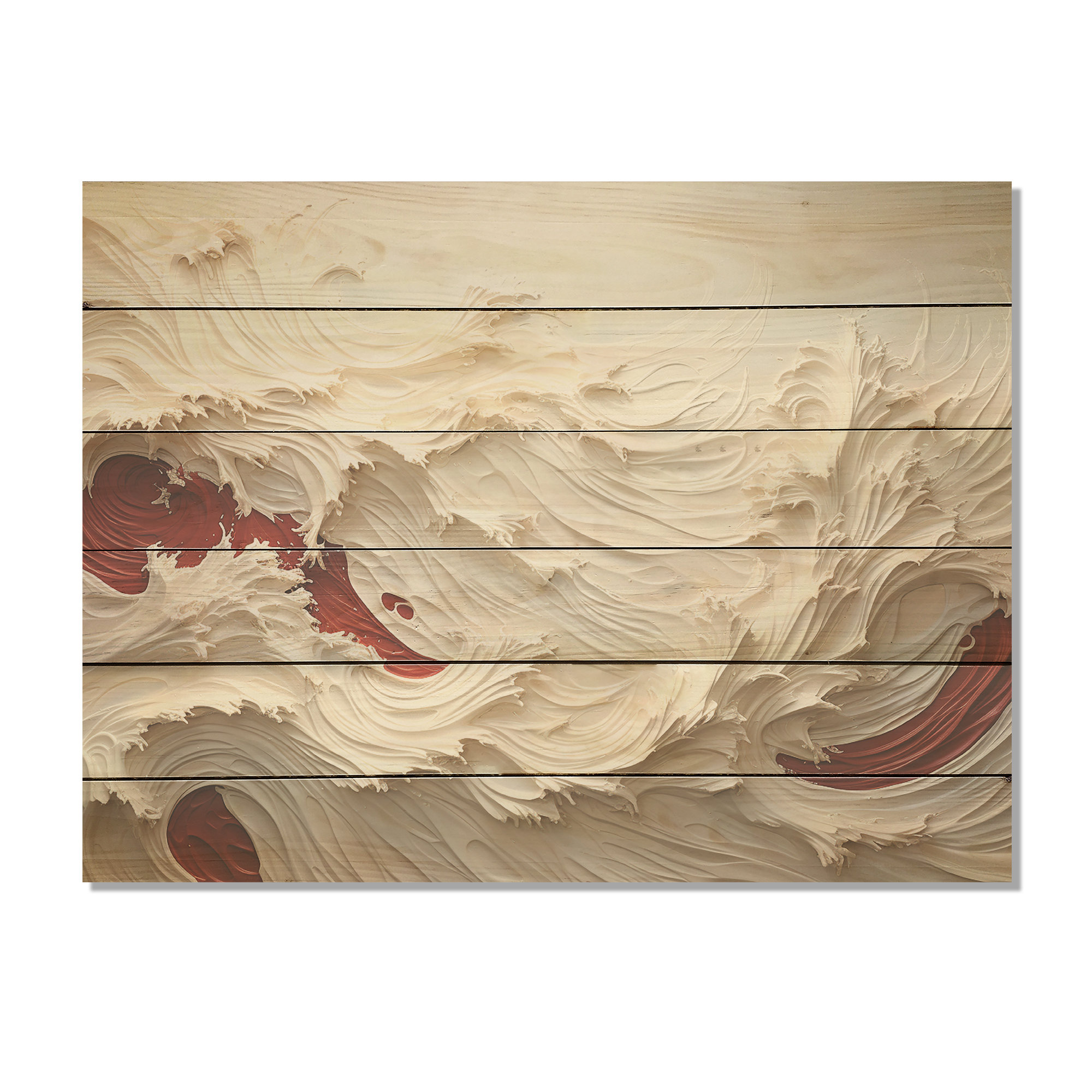 Wrought Studio™ White And Red Wave Papercut Style - Coastal Waves Wood ...