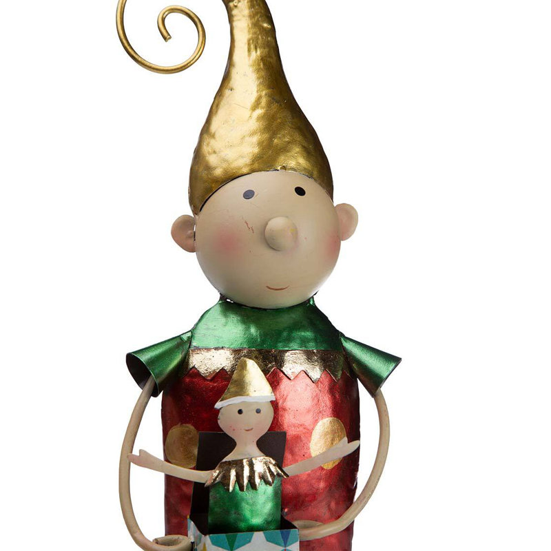The Holiday Aisle® Metal Elf With Yellow Hat Christmas Garden Statue ...