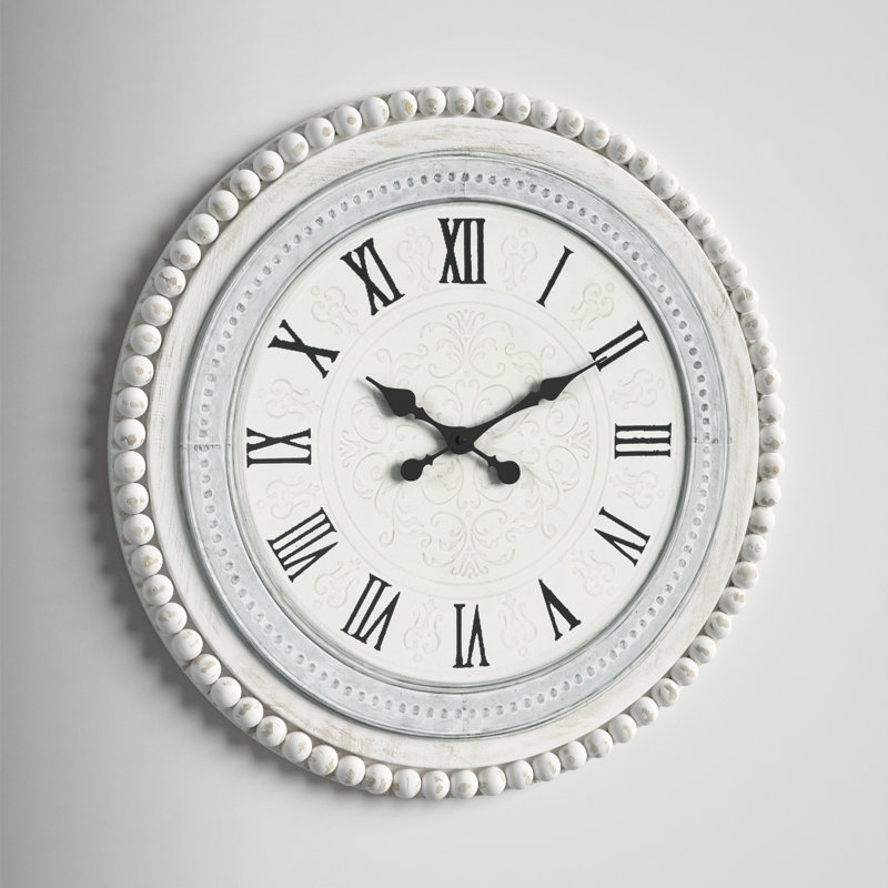 Kelly Clarkson Home Fontanel White Wood Carved Beading Wall Clock 22" x ...