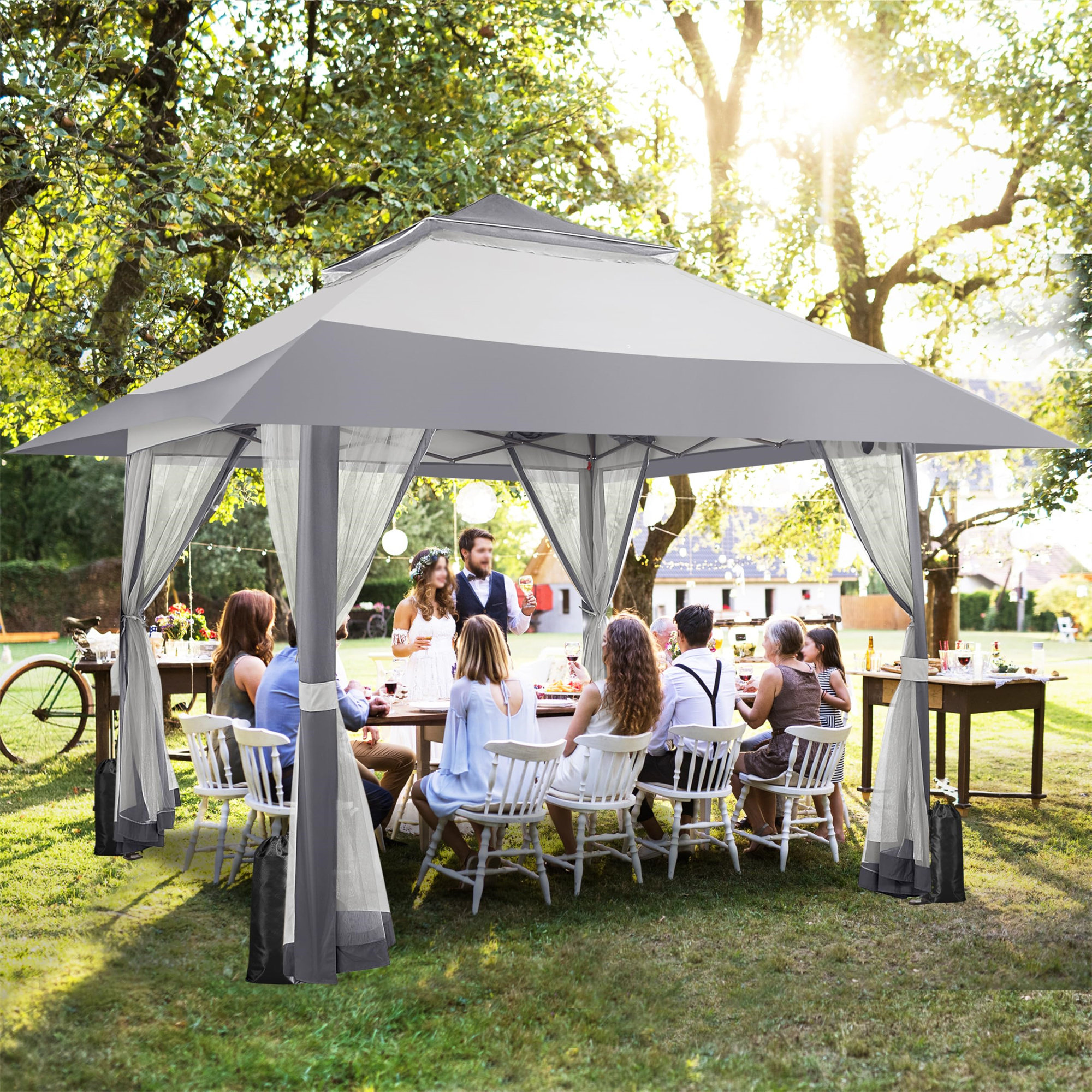 Wipin Pop Up Gazebo W/Sides, 4X4m Outdoor Instant Patio Canopy Shelter ...