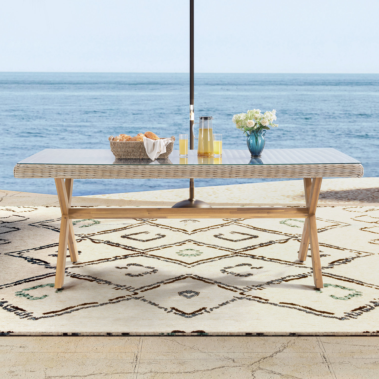 Birch Lane™ Cascade Rectangular Wicker Dining Table with Solid Wood ...