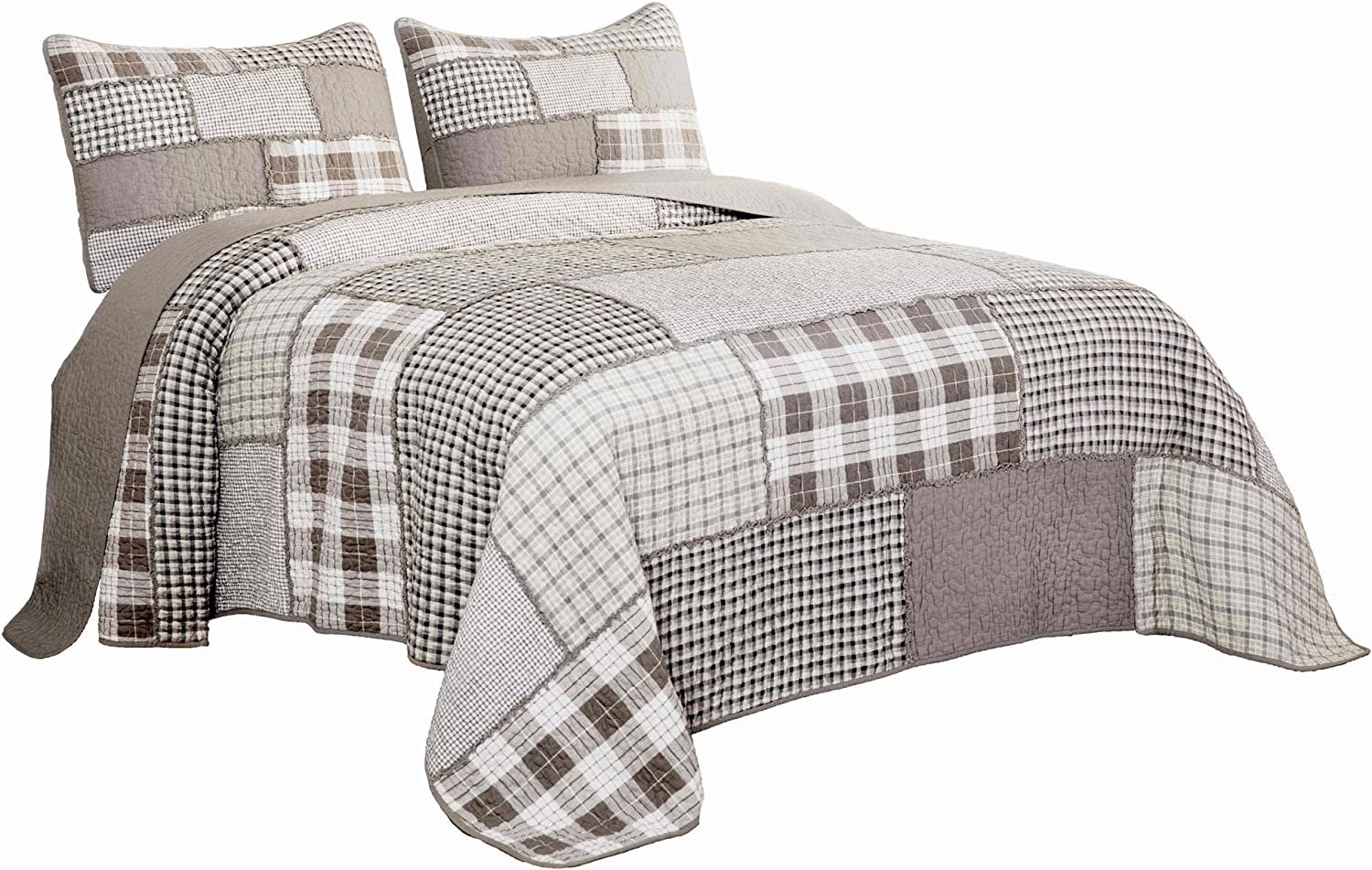 Chezmoi Collection Sanders Plaid Checkered Patchwork Cotton Quilt Set ...