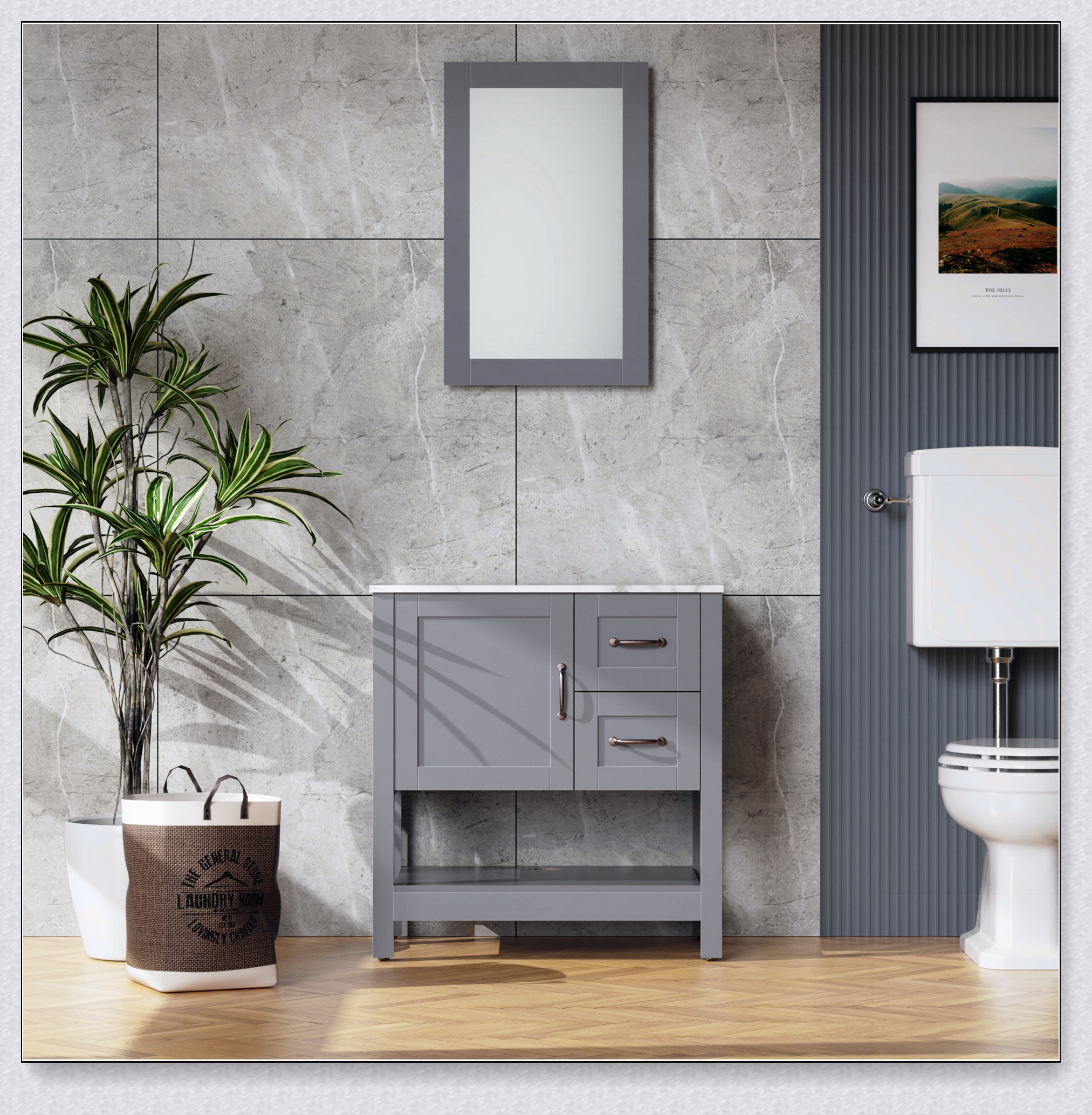 Ebern Designs 30in Gray Bathroom Vanity w/ Mirror and Top Only | Wayfair