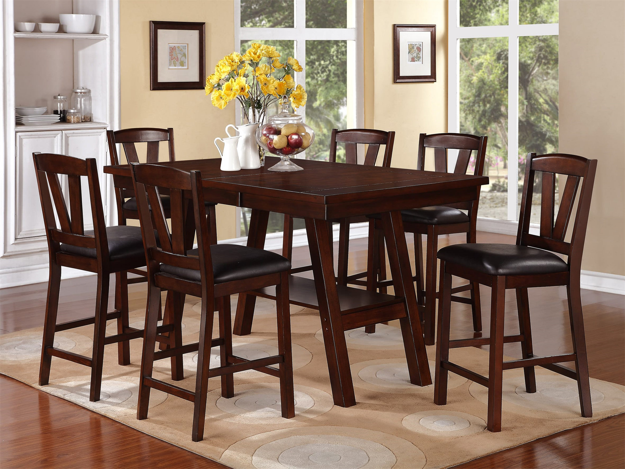 Gracie Oaks Dining Table 6X High Chairs 7Pcs Counter Height Dining Set ...