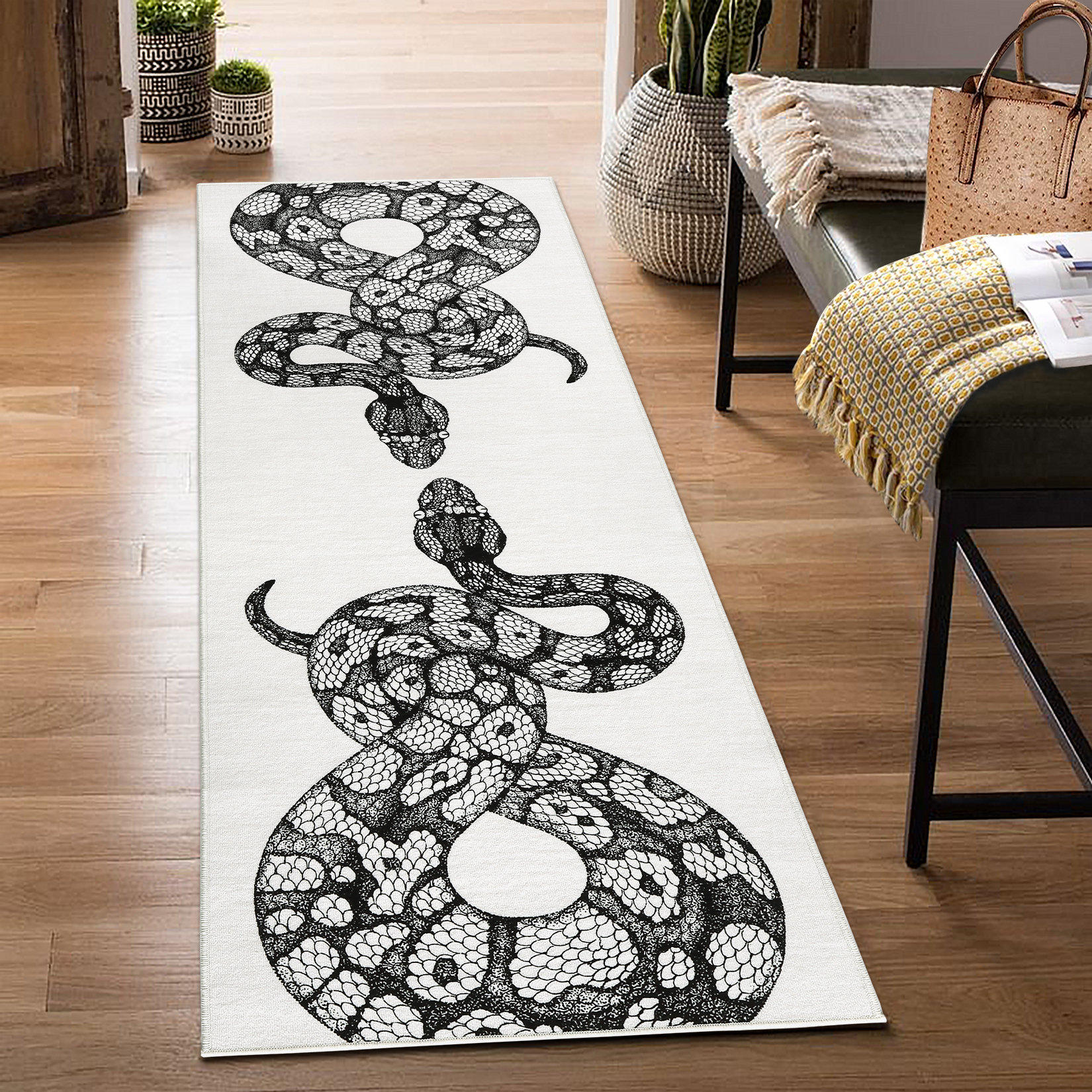 Bungalow Rose Black White Snake Rug Modern Animal Serpent Pattern ...