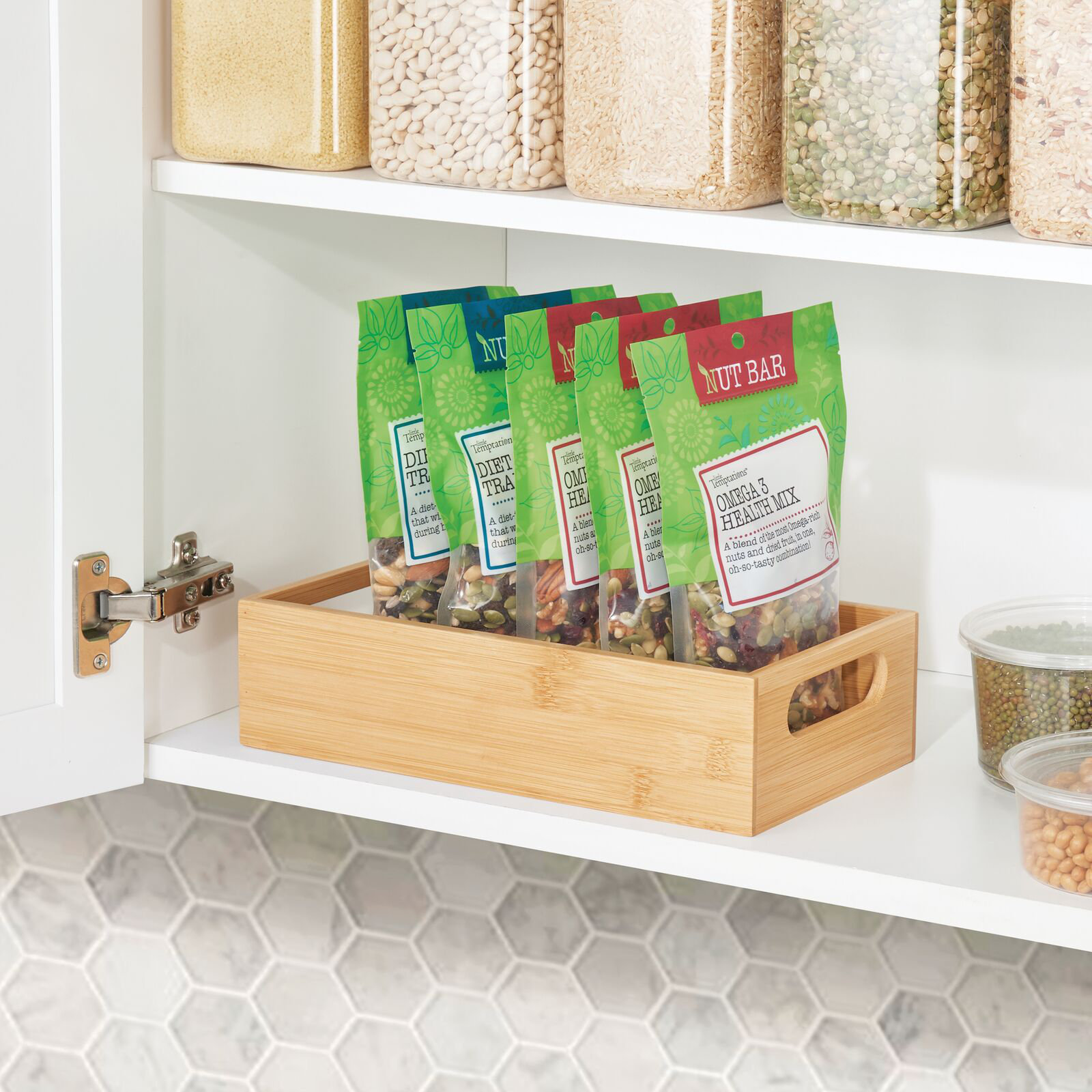 mDesign Rebrilliant Bamboo Wood Compact Food Storage Bin With Handle ...