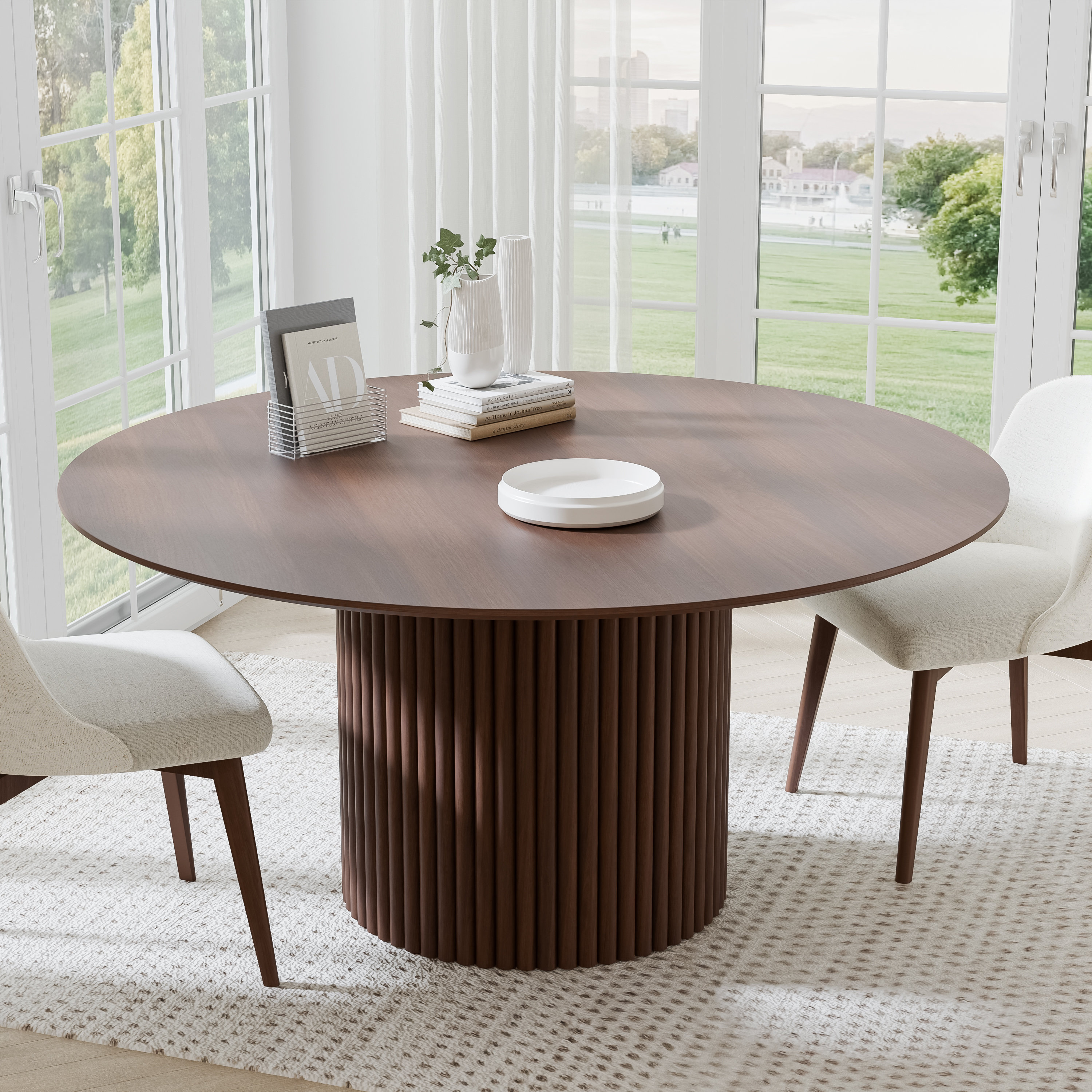 Ivy Bronx Maianh 30"H Round Wood Dining Table Pedestal Kitchen Table ...