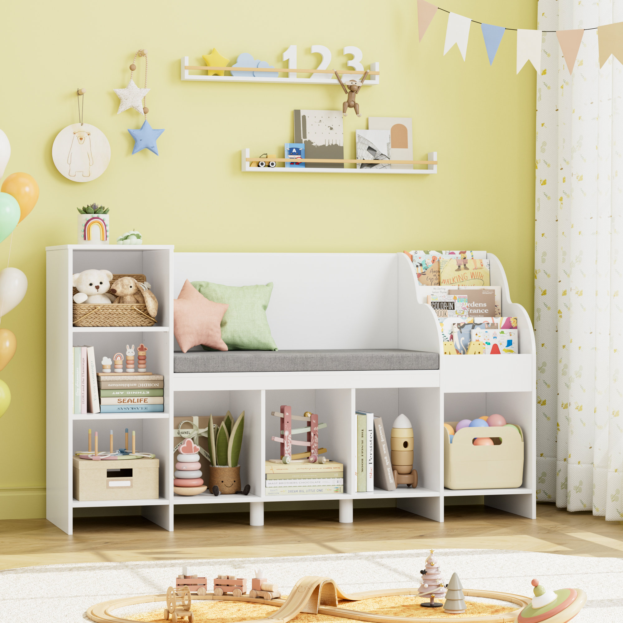 Latitude Run® 54.5''W Bookcase With Soft Cushion Reading Nook, Display ...