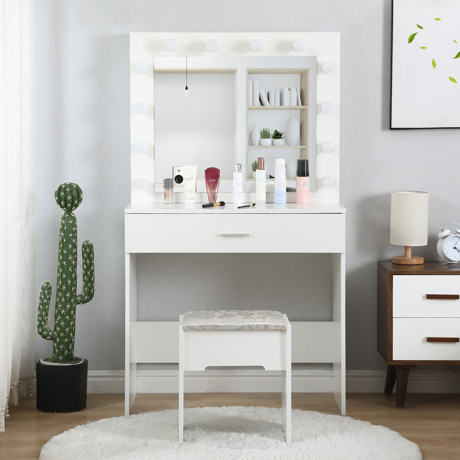 Latitude Run® Mylea VanityWalnut Vanity Set with Lighted Mirror and ...