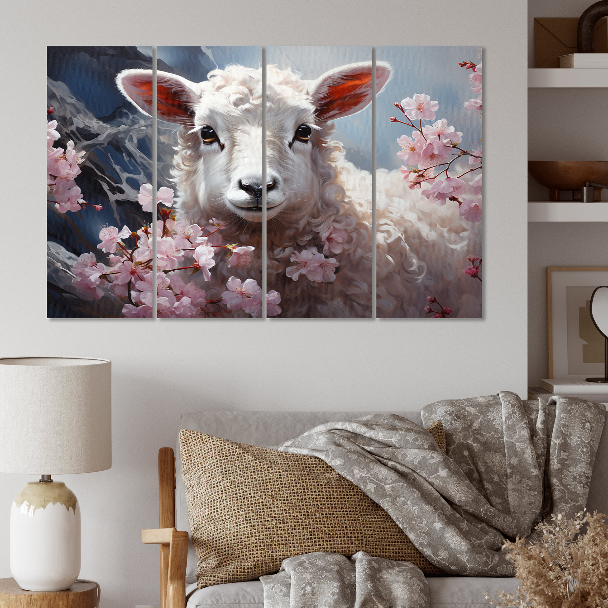 August Grove® White Pink Sheep Ethereal Guardians I On Canvas 4 Pieces ...