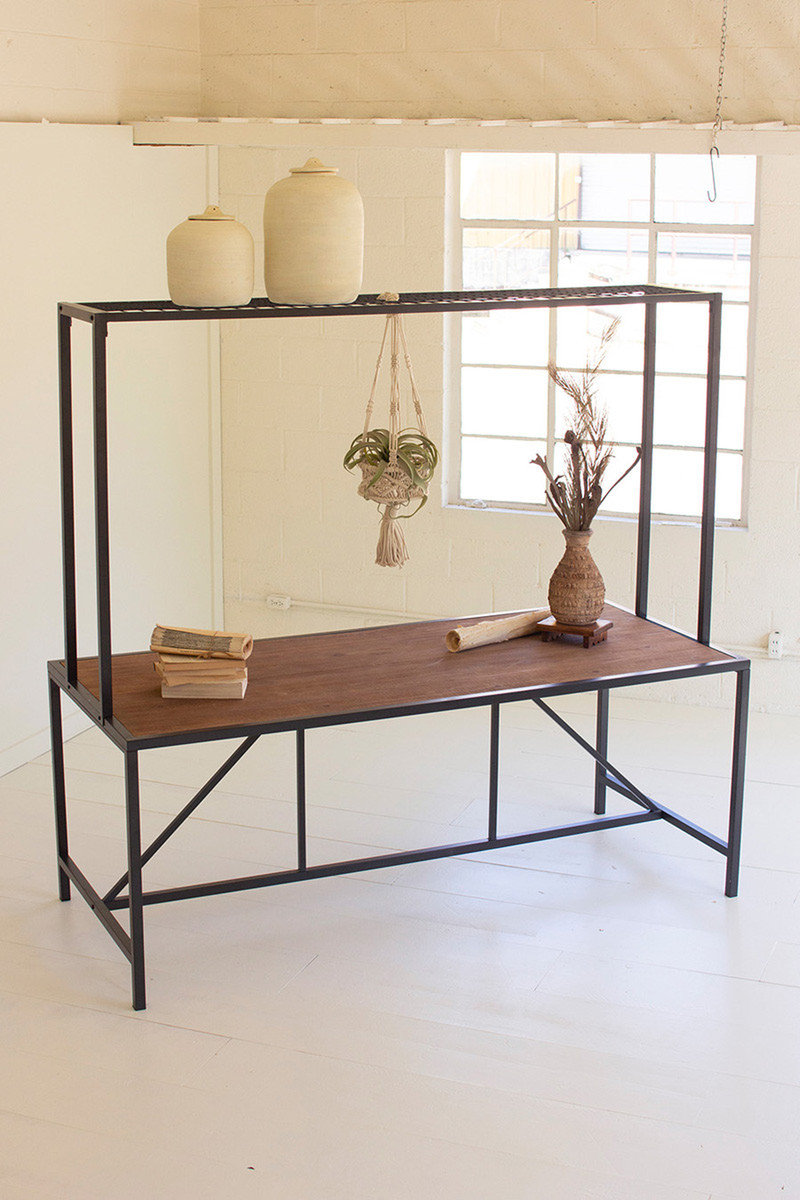 17 Stories Metal And Wood Store Display Table With Wire Grid Top ...
