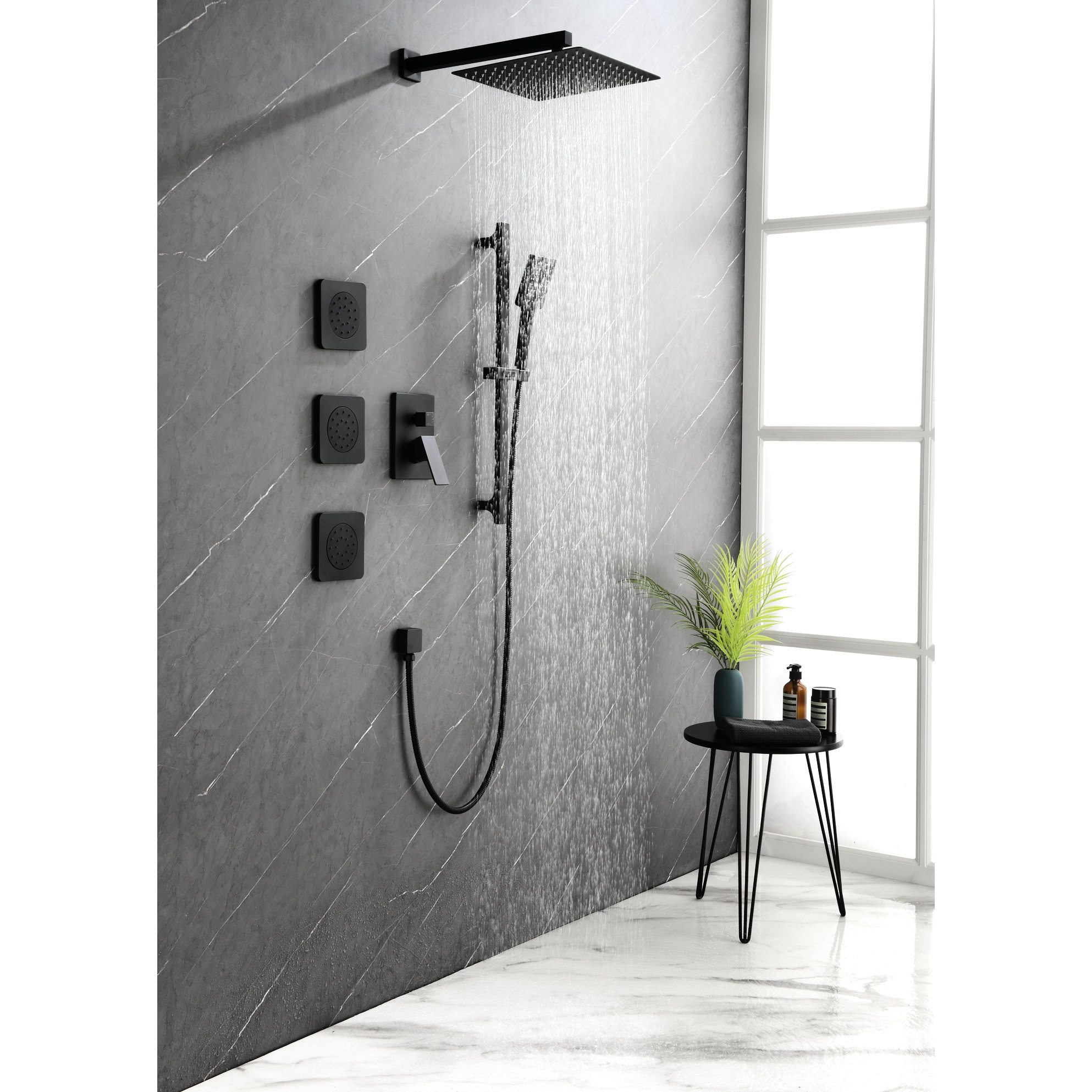 Kivaritio Modern Shower Assembly With Self-cleaning Nozzle, Head, Hand - Nickel Finish ...
