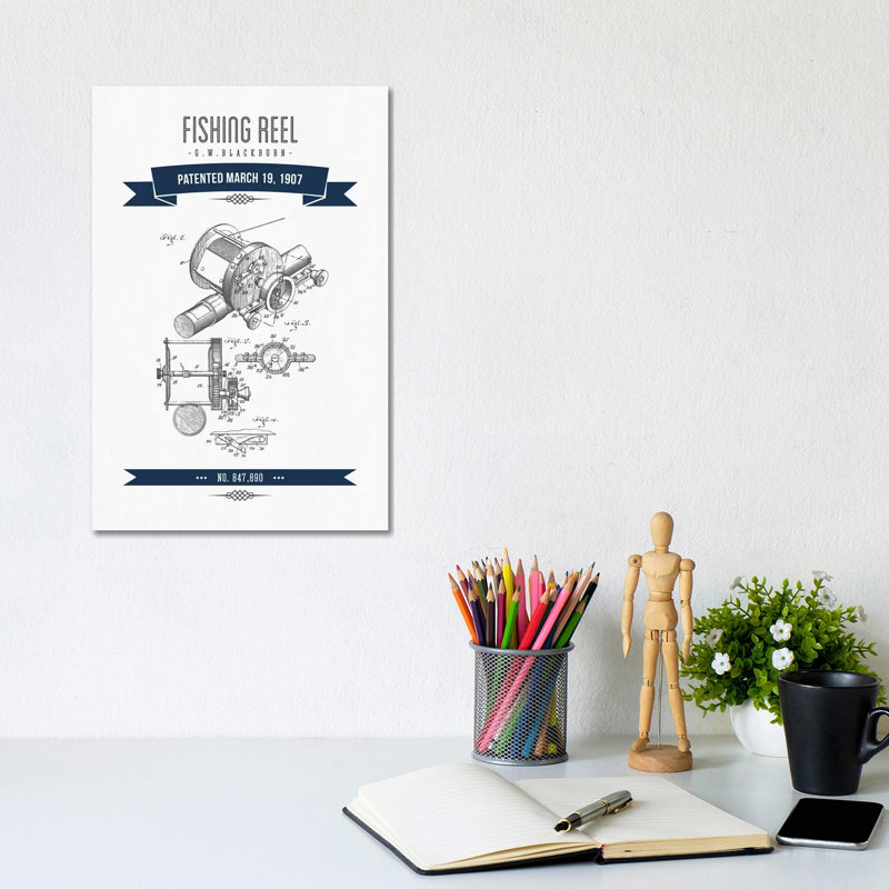 Happy Larry G.W. Blackburn Fishing Reel Patent Sketch Retro (Navy Blue ...