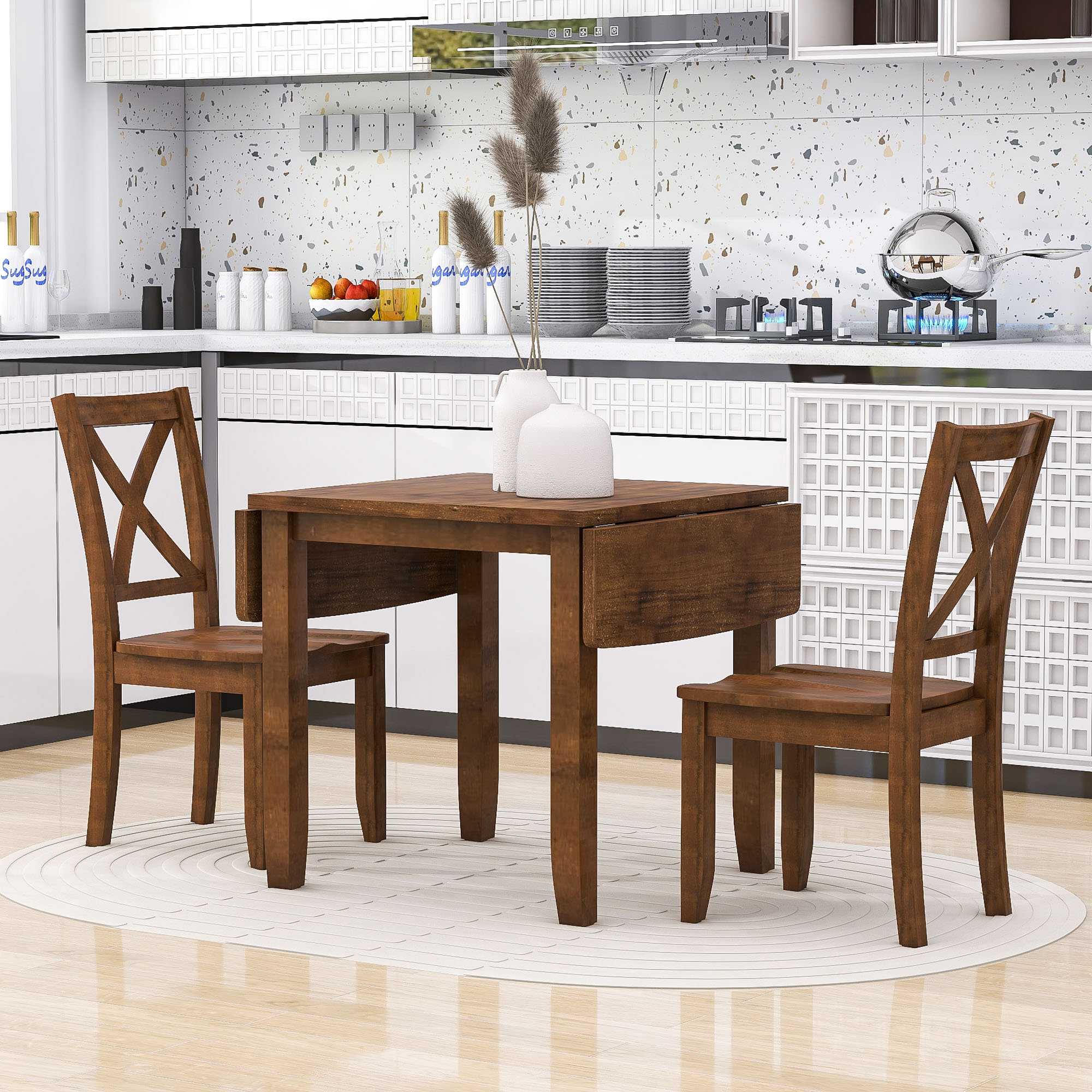 Gracie Oaks Rainar 3 - Piece Extendable Dining Set with Drop Leaf, 2 ...